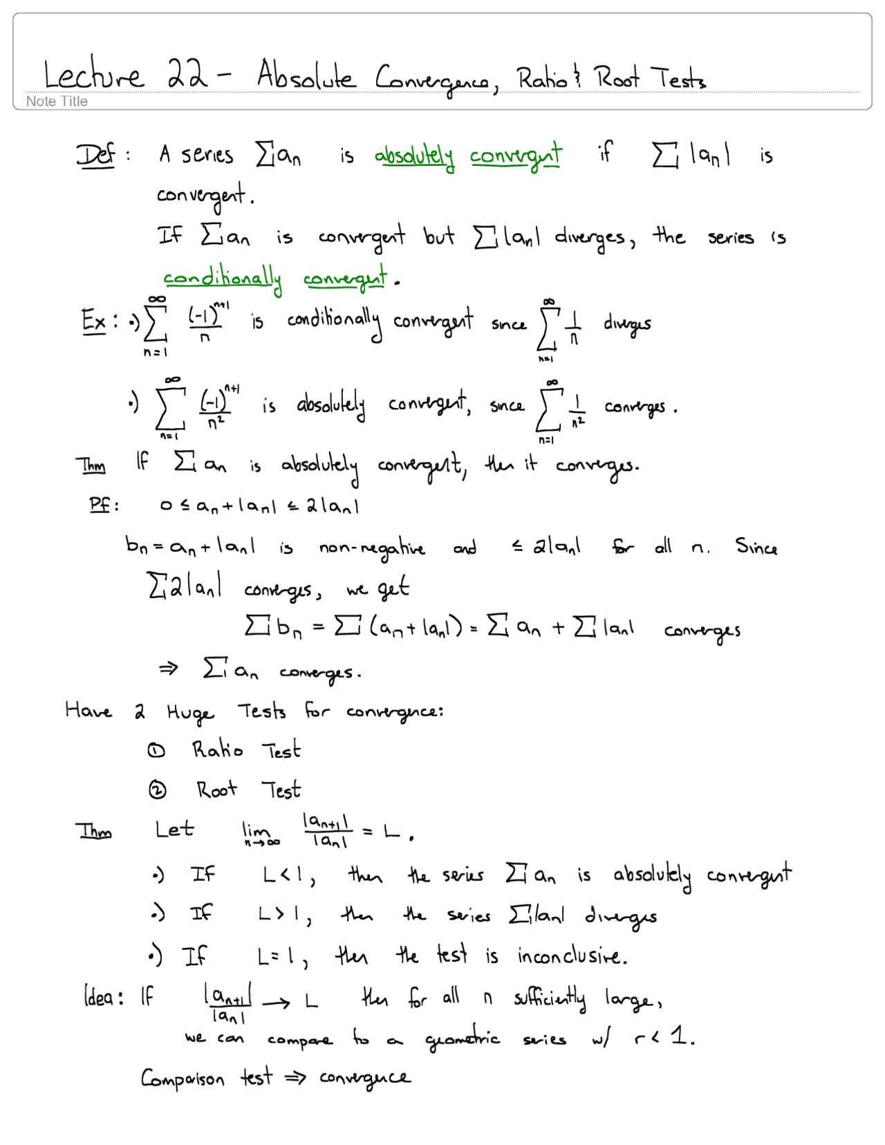 Notes On Absolute Convergence And Ratio Root Math 1320 Docsity