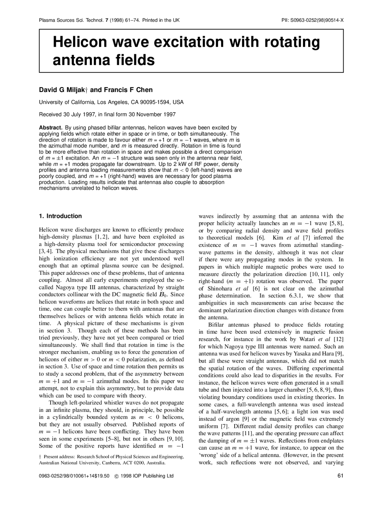 Helicon Wave Excitation with Rotating Antenna Fields | CLASSIC 0153I ...