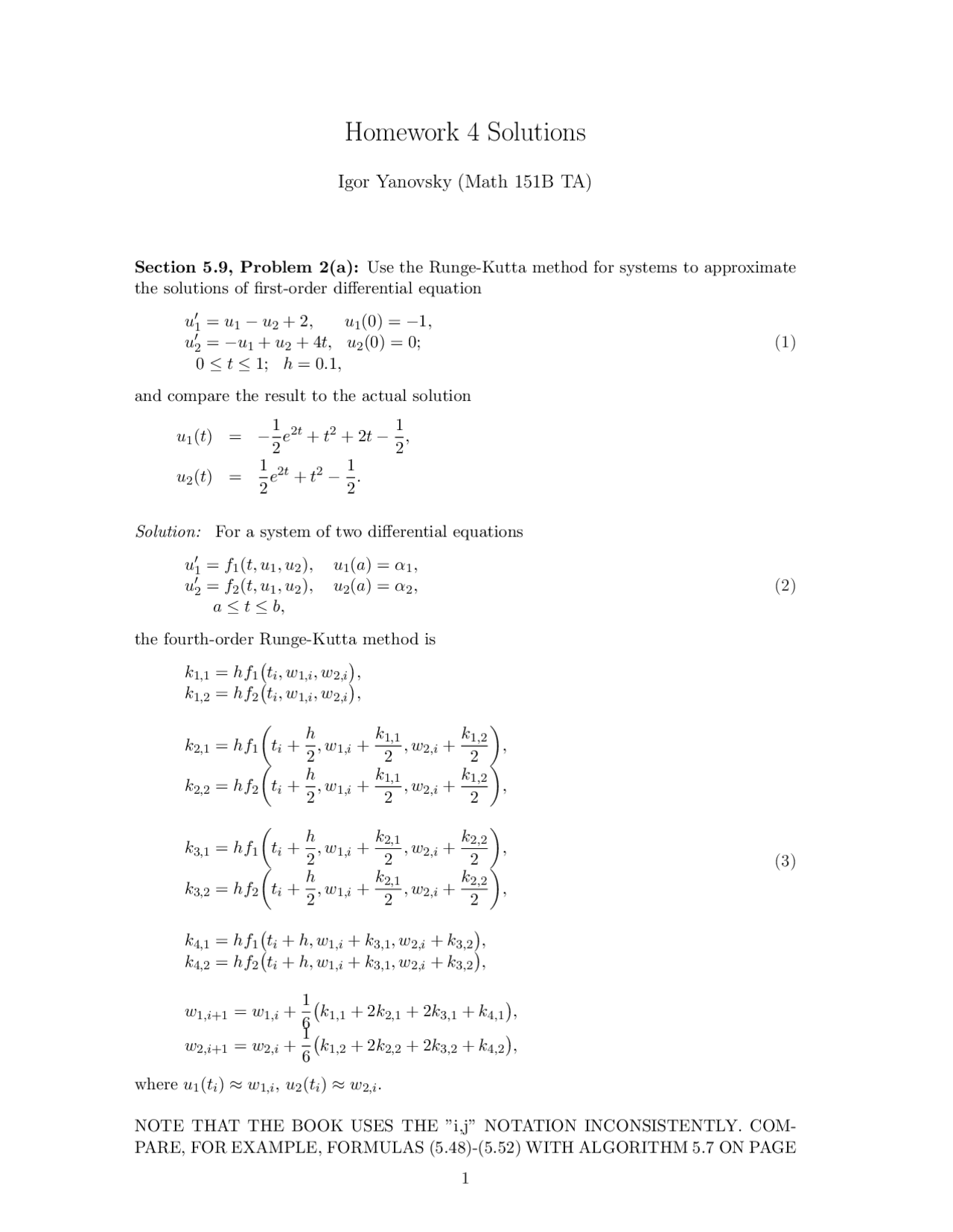 Homework Solutions Applied Numerical Methods Math 151a Docsity