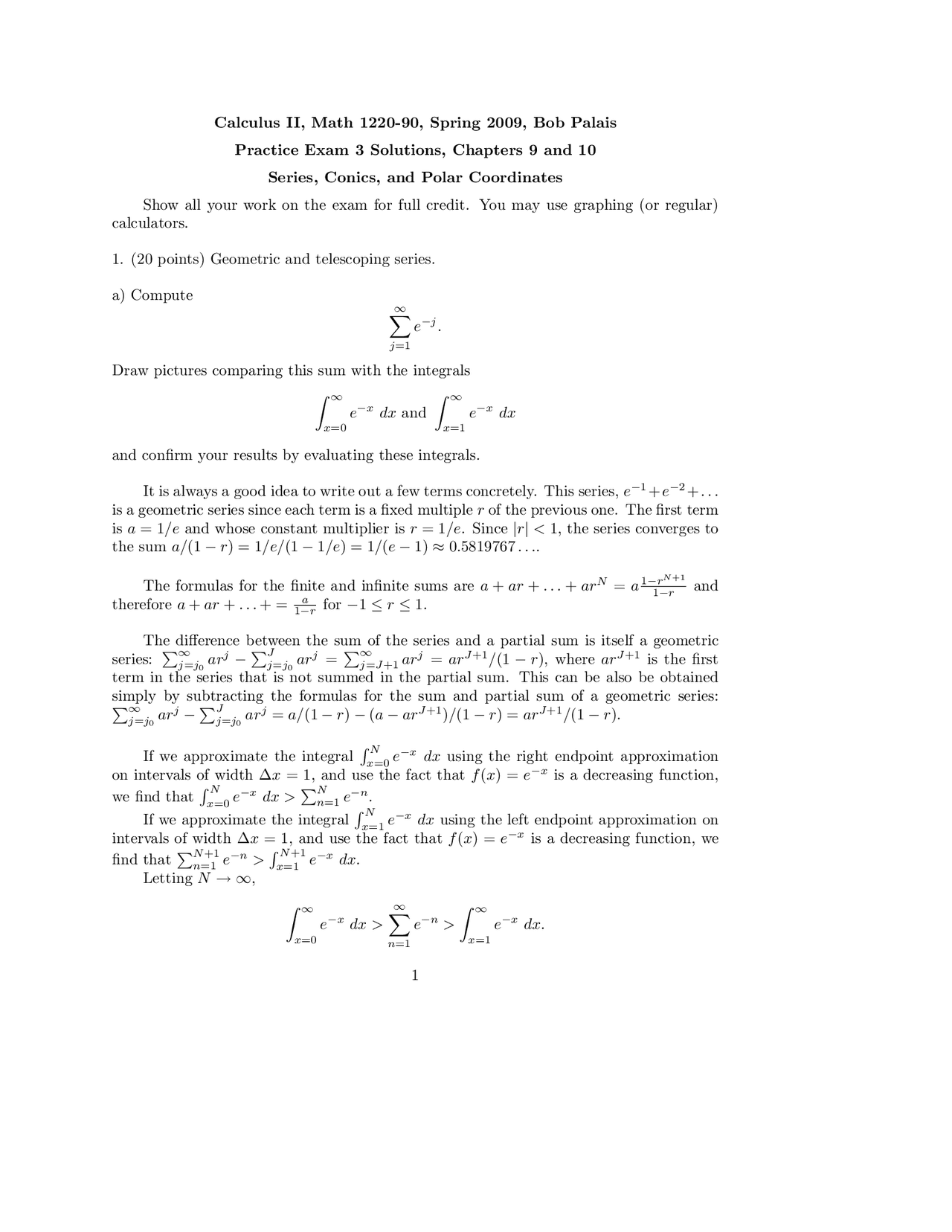 Practice Exam 3 Solutions Calculus Ii Math 1220 Docsity