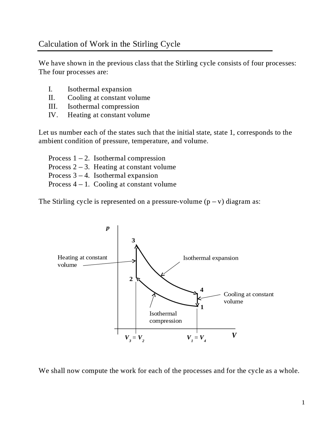 Calculation of Work in the Stirling Cycle - Lecture Notes | EML 3100 ...