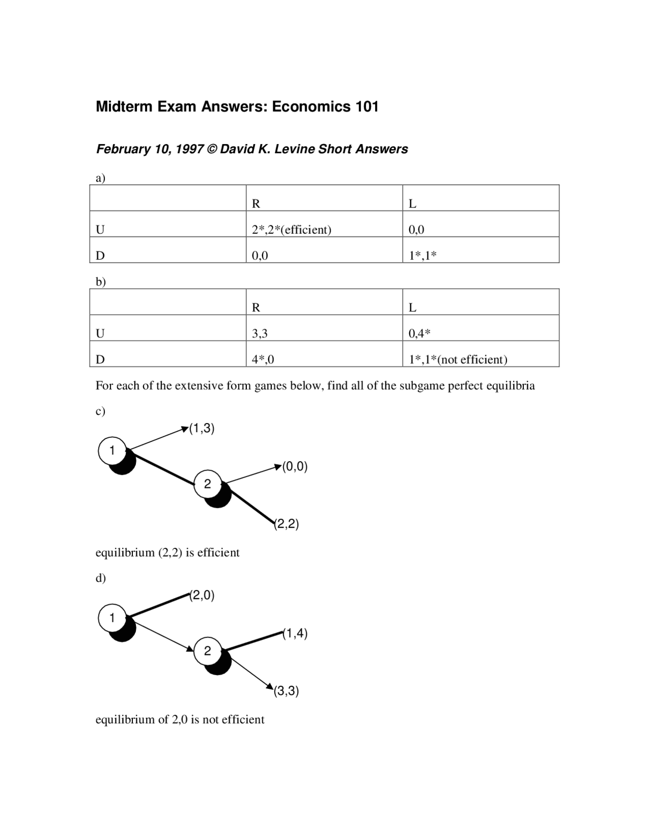 Midterm Exam Answers For Microeconomic Theory Econ 101 Docsity