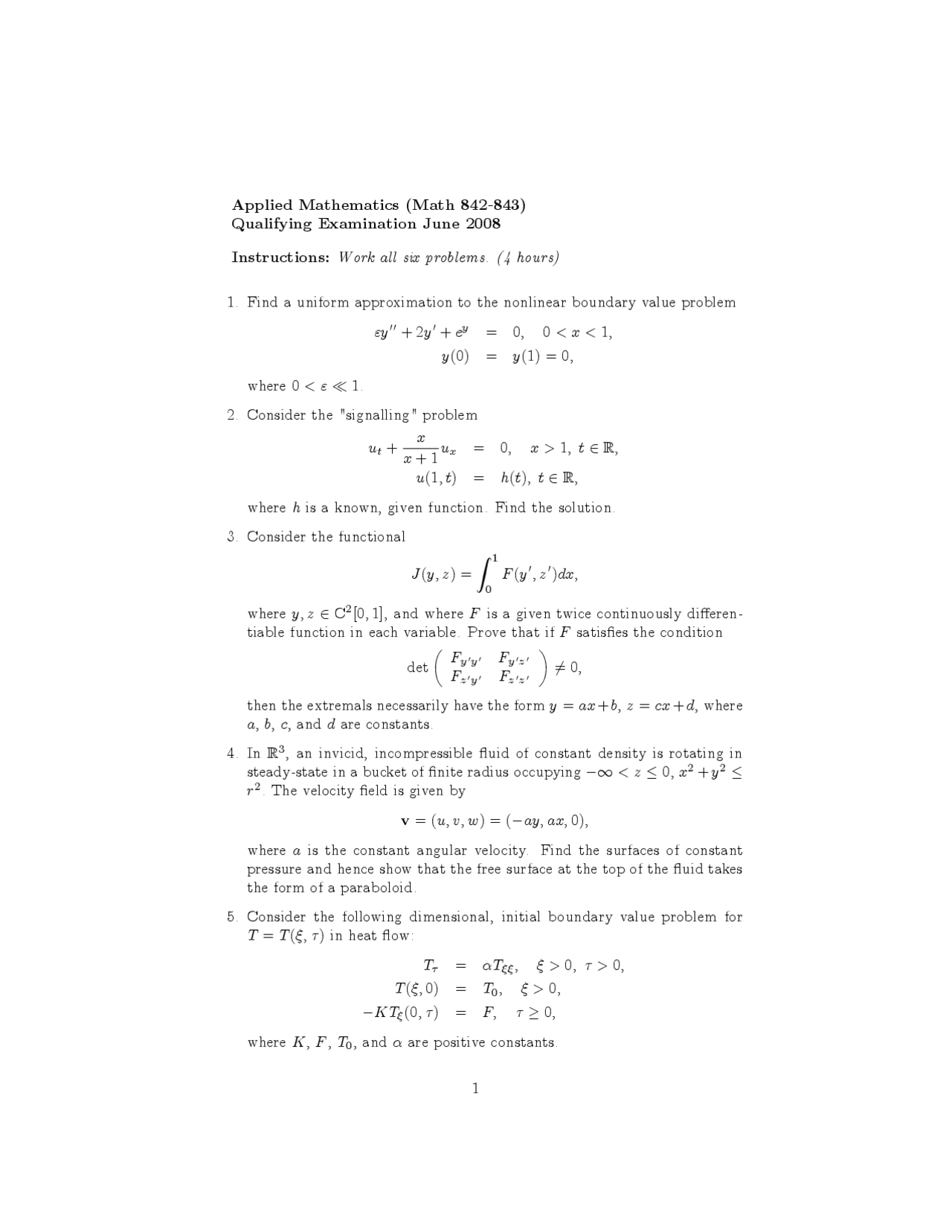 Qualifying Examination Methods Of Applied Mathematics Math 842
