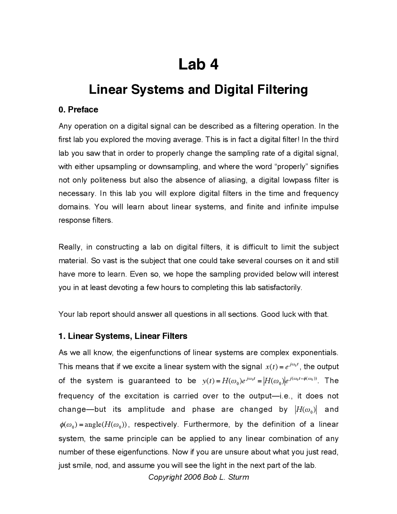 Linear Systems And Digital Filtering Laboratory 4 Ece 158 Docsity