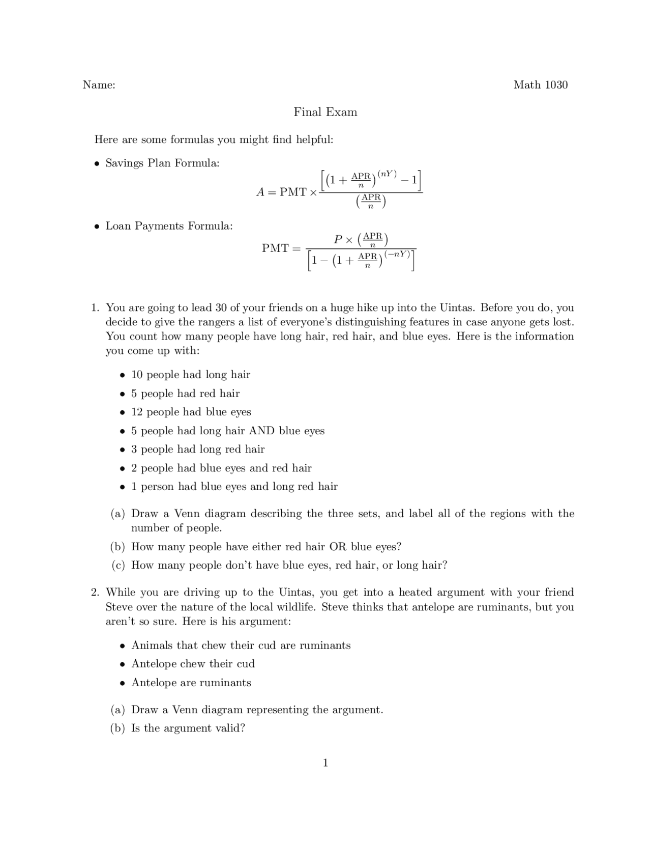 Final Exam For Introduction To Quantum Reasoning Math 1030 Docsity