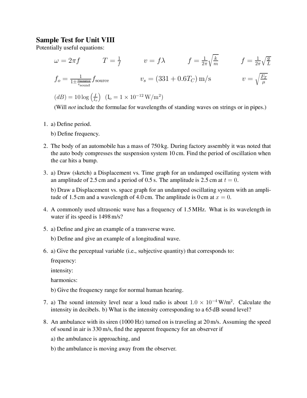 Sample Exam With Solution Key General Physics For Non Science Majors