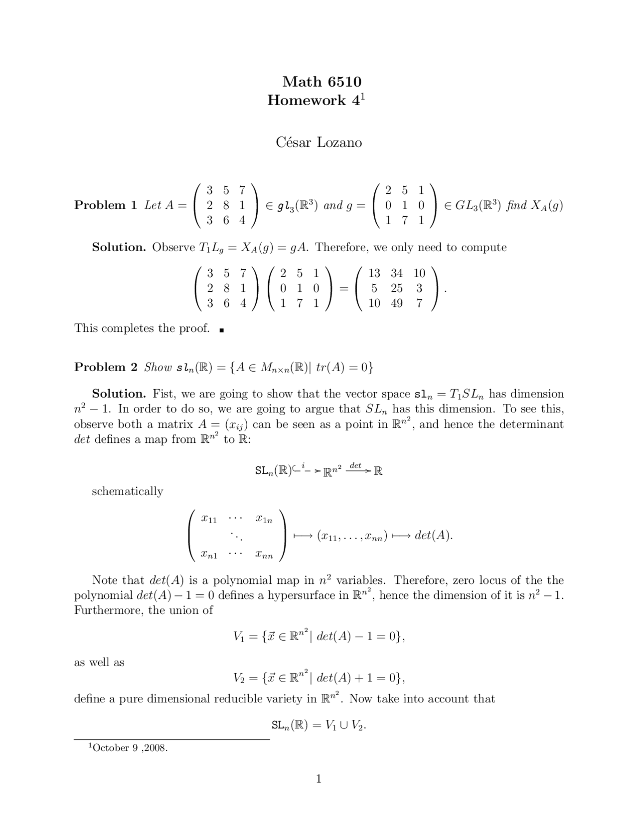 Assignment 4 Solutions For Differentiable Manifolds Math 6510 Docsity