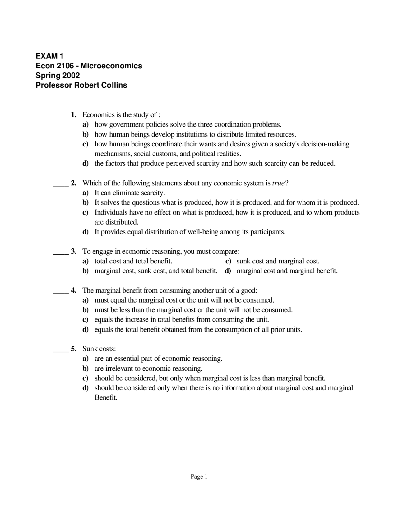 50 Solved MCQS on Principles of Microeconomics - Exam 1 | ECON 2106 ...