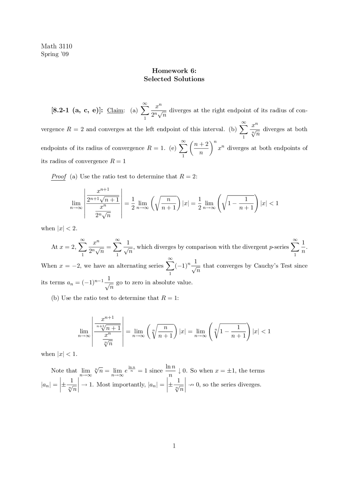 Homework Selected Solutions Introduction To Analysis Math 3110