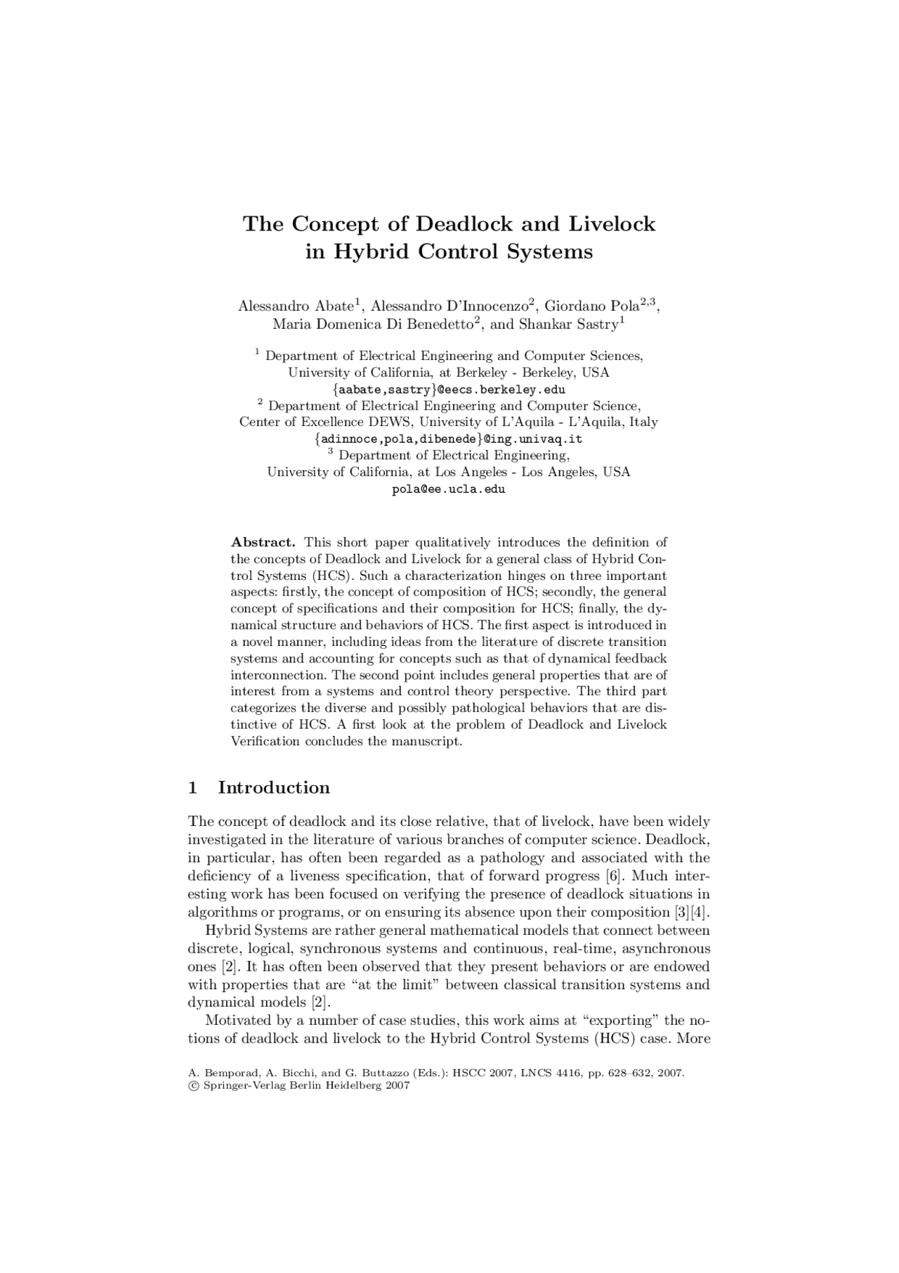 The Concept of Deadlock and Livelock in Hybrid Control Systems ...