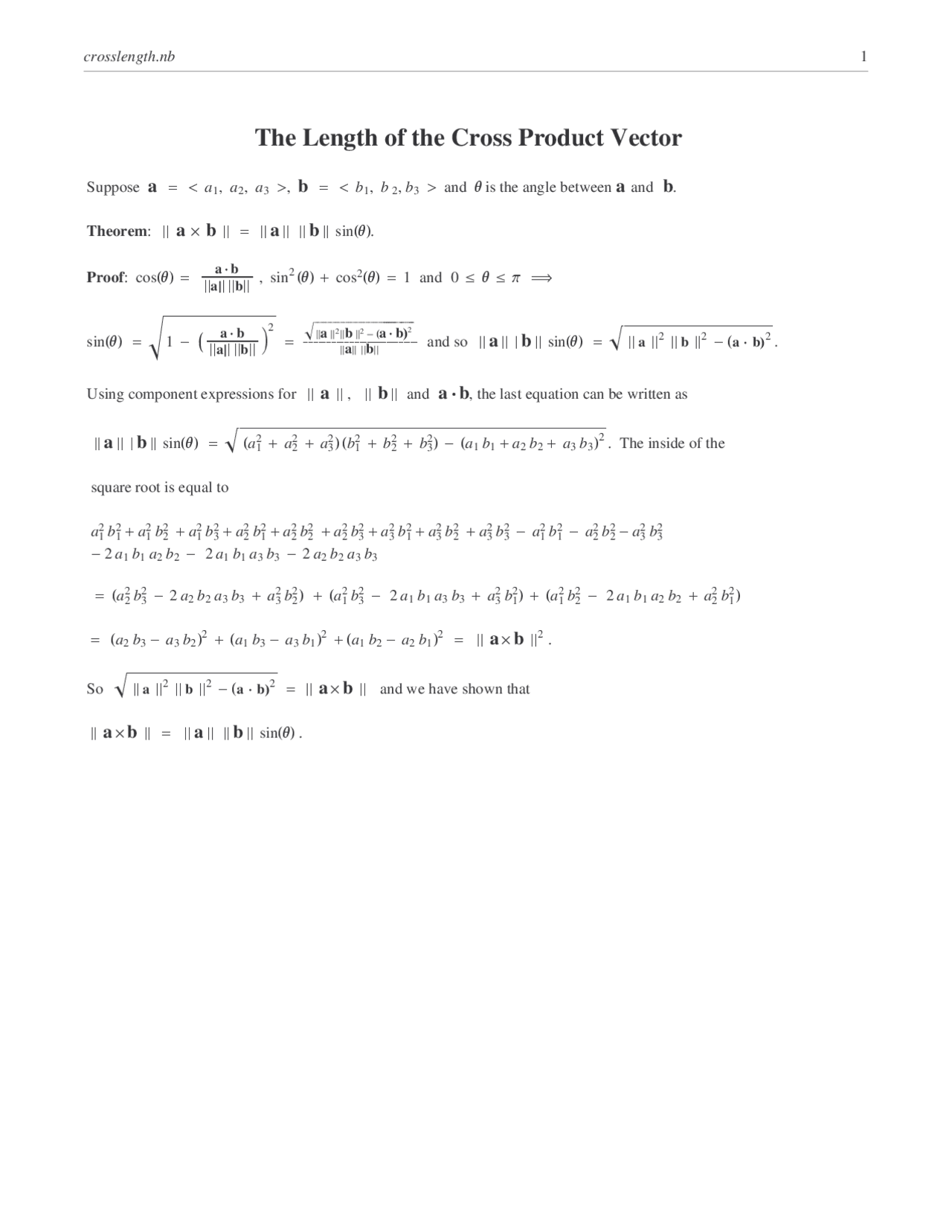 The Length Of Cross Product Vector Notes Math 121 Docsity