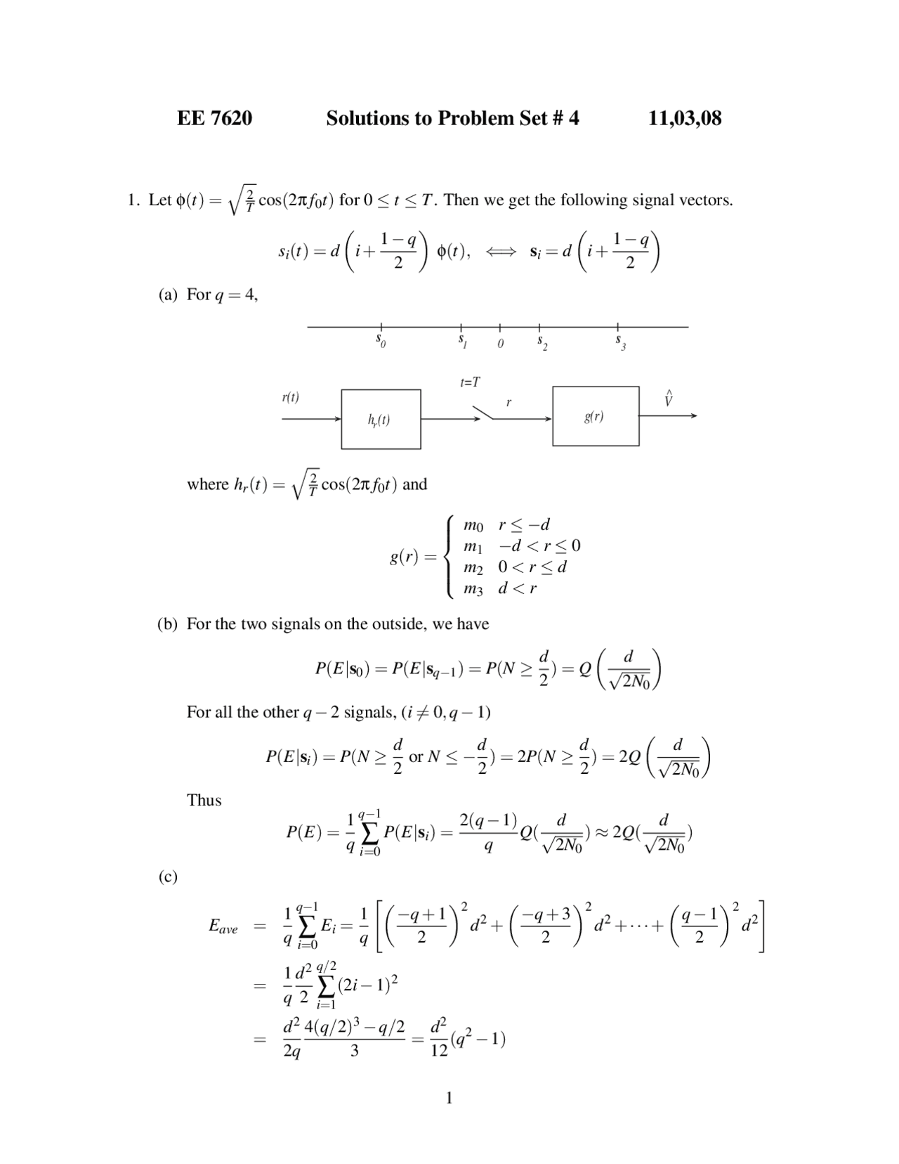 Solved Assignment 4 Digital Communication Ee 7620 Assignments