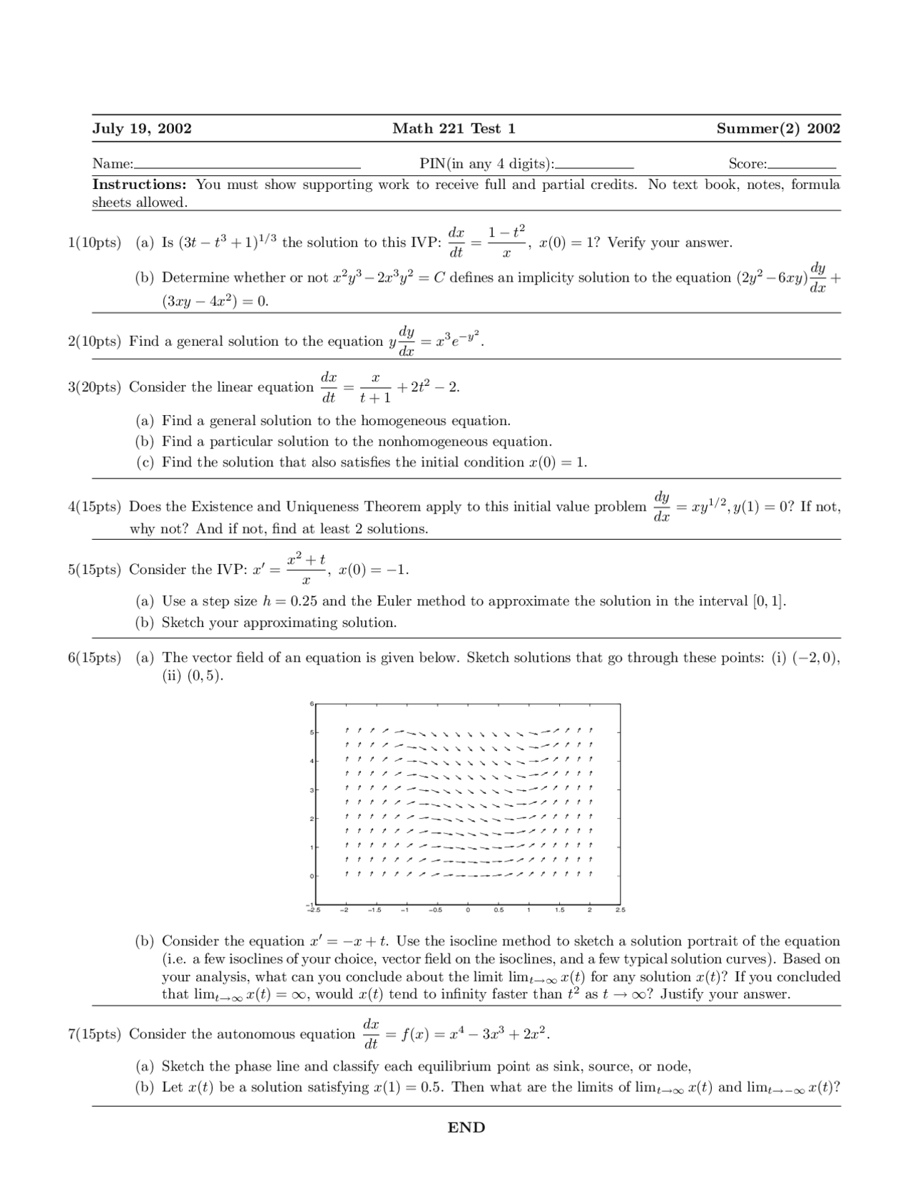 7 Questions with Solutions on Differential Equations - Exam 1 | MATH ...