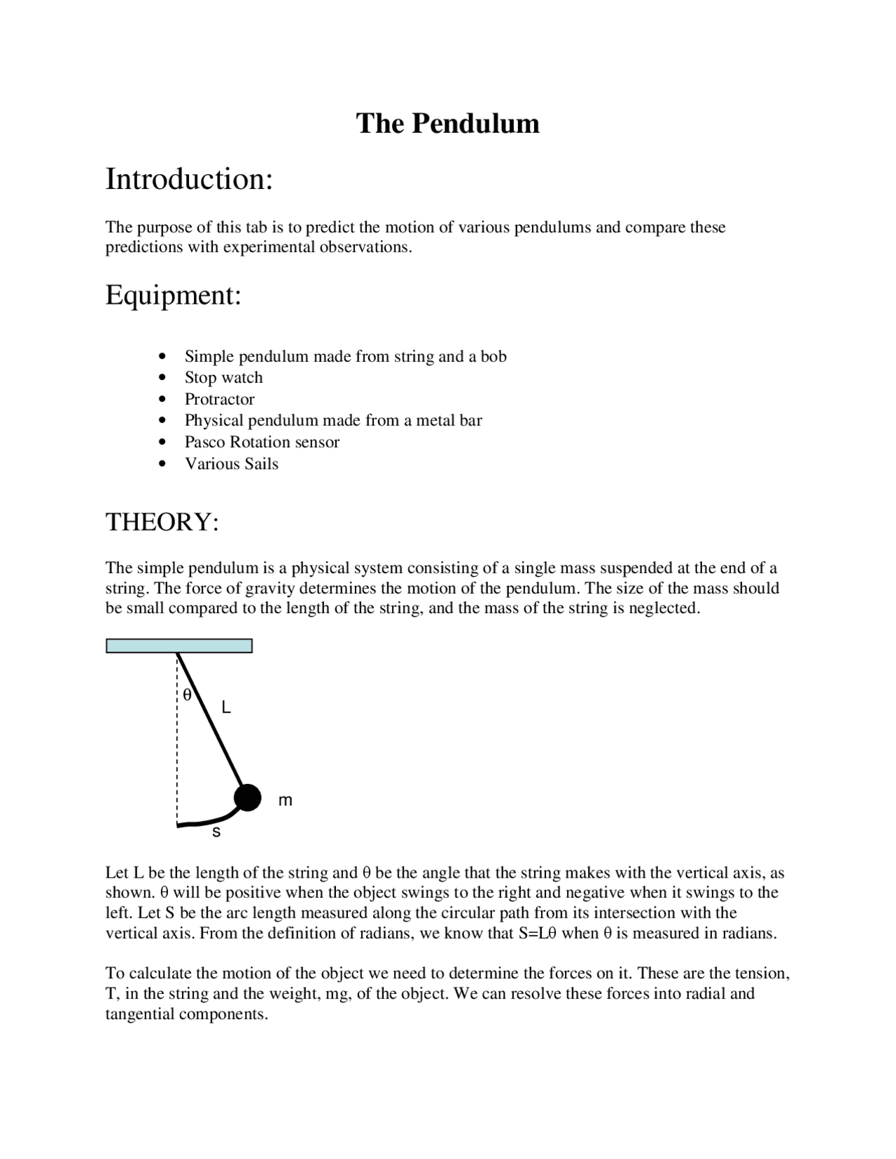 The Pendulum - Introductory Physics I for Majors - Lab 6 | PHYS 1205 ...
