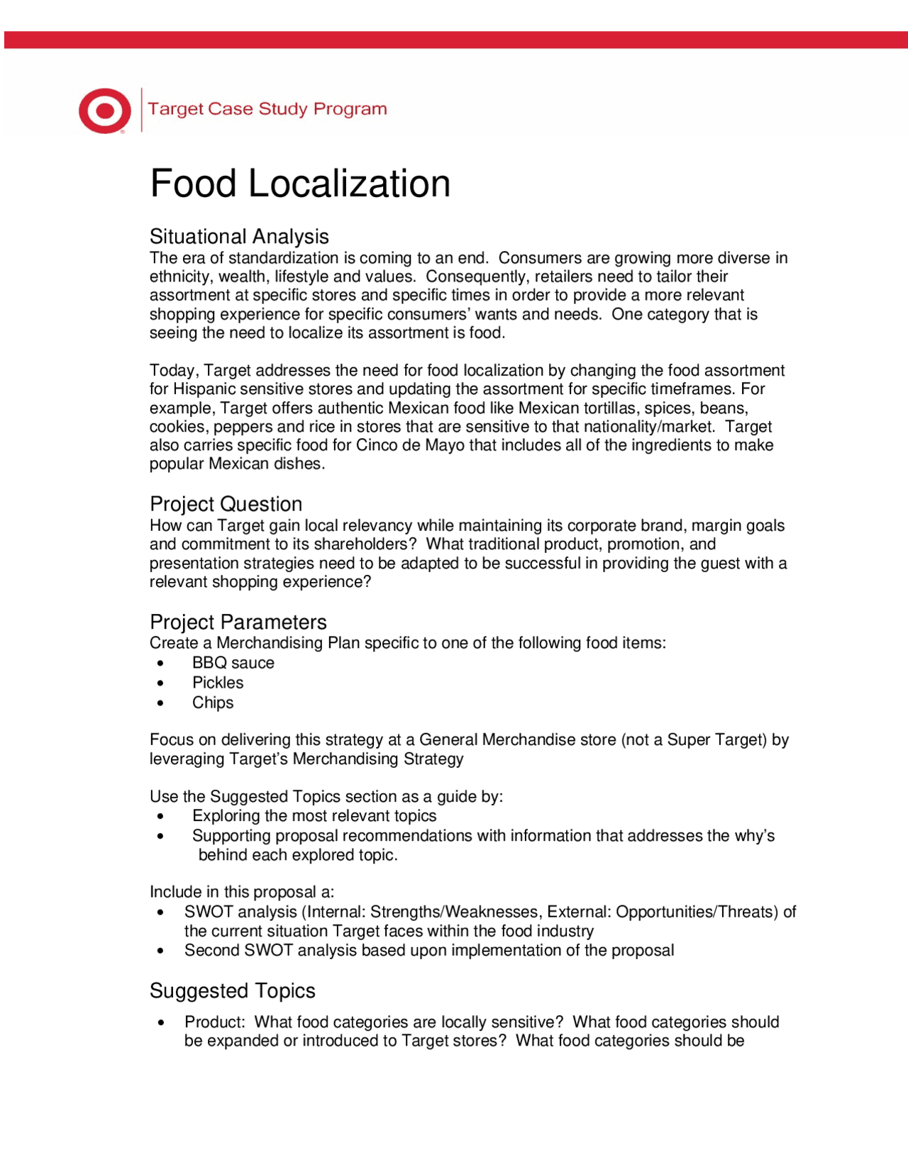 Food Localization Project - Retail Management | BA 495 - Docsity