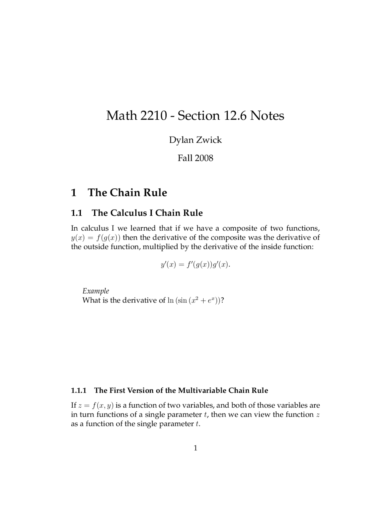 Notes on The Chain Rule | Calculus III | MATH 2210 - Docsity