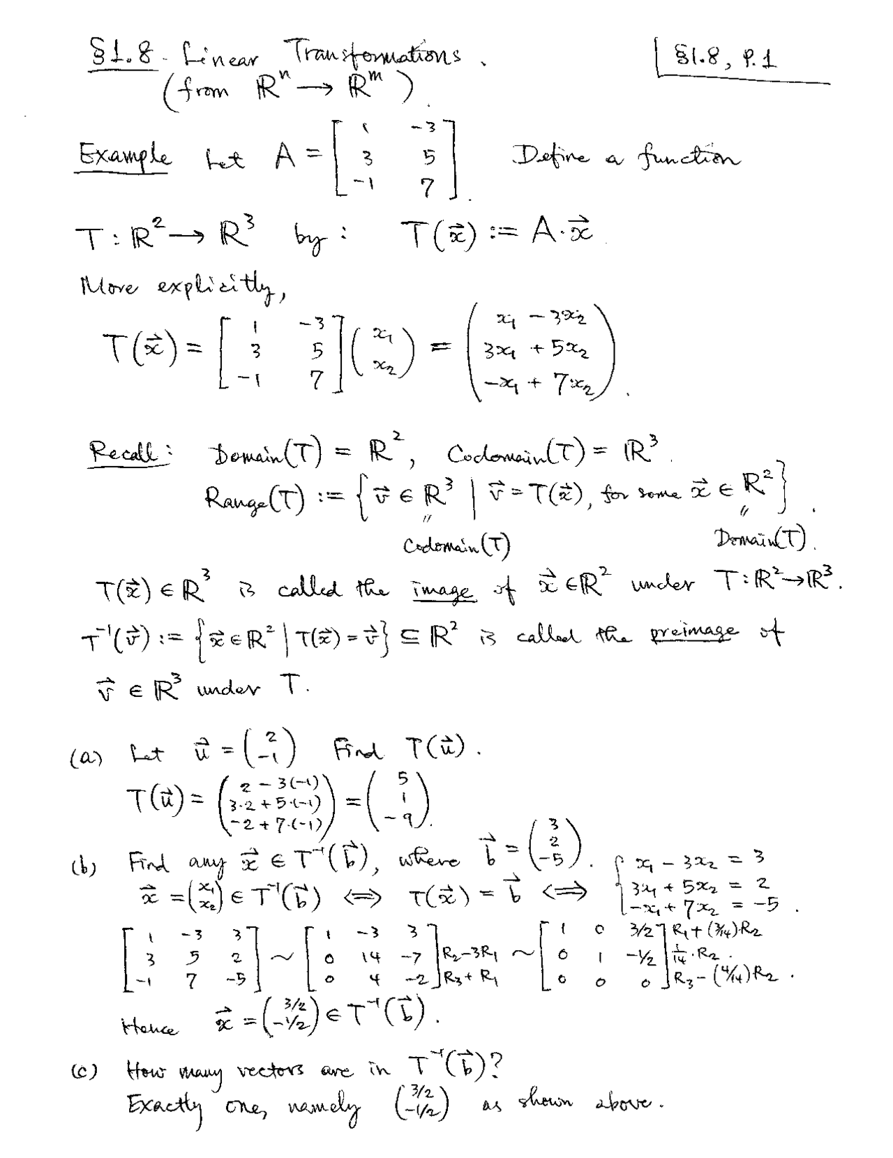 Examples With Solution Of Linear Transformations Handwritten Notes