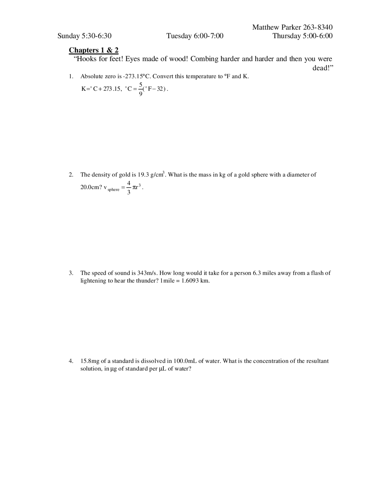 Review Questions For Exam On Introduction To Chemistry I Che 1101