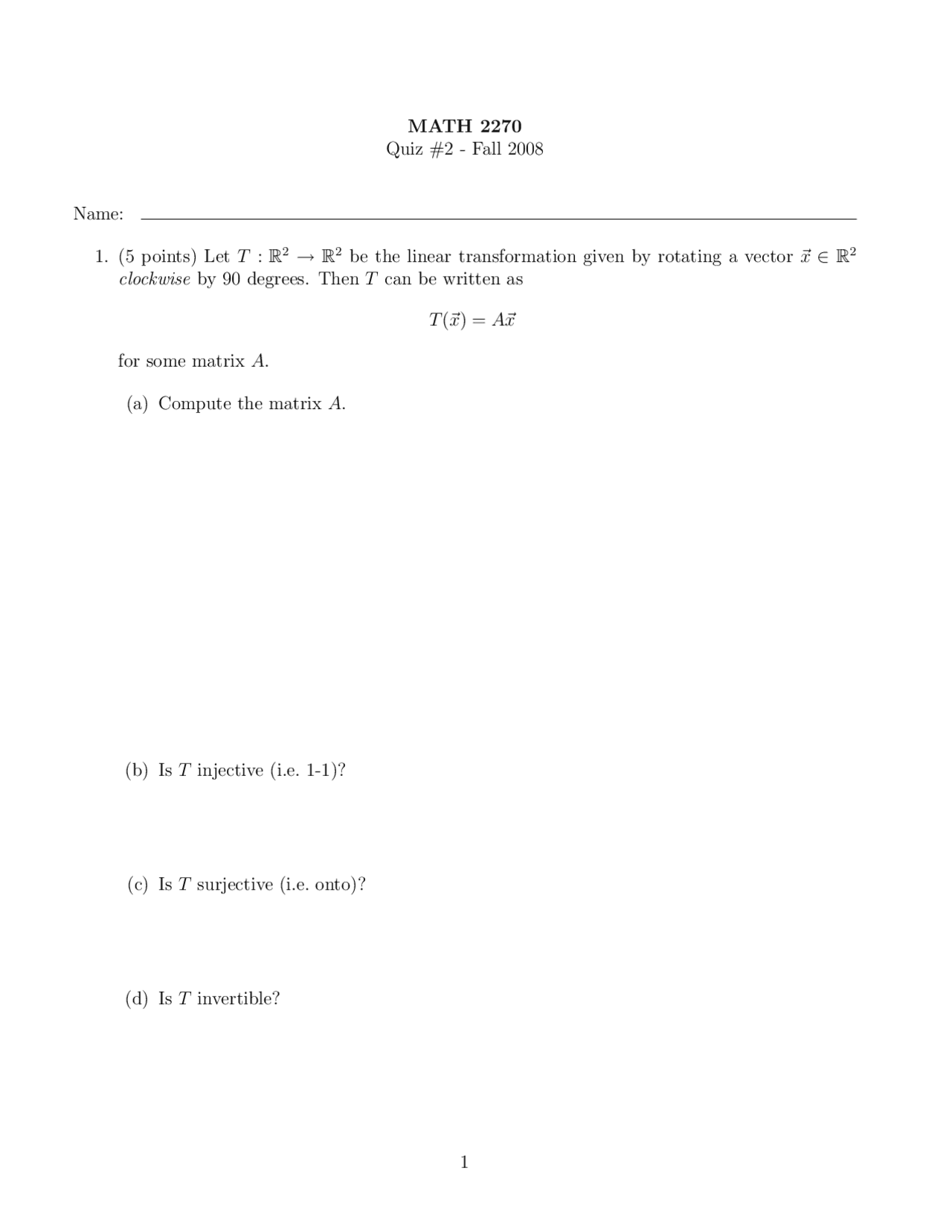 Quiz 2 Practice Problems Linear Algebra Math 2270 Quizzes Linear