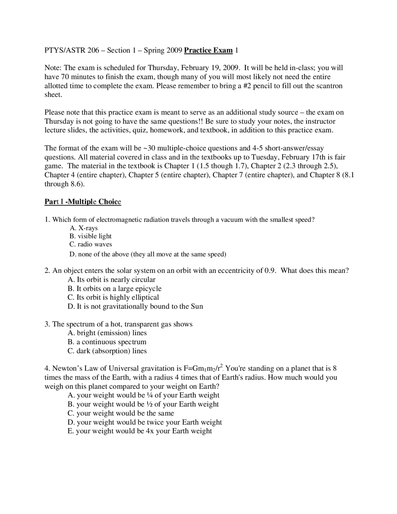 30 Solved Mcqs On The Electromagnetic Radiations Exam 1 Astr 206