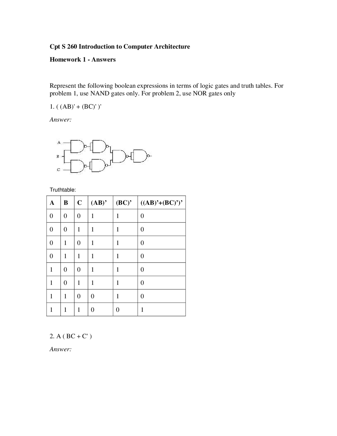 Solved Problems on Computer Architecture - Homework 1 | Cpt S 260 ...