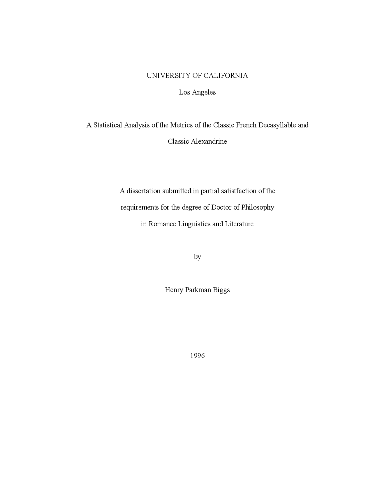 A Statistical Analysis of the Metrics of the Classic French ...