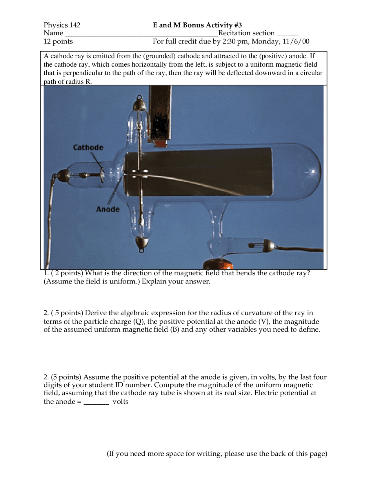 Role Of Magnetic Field In Cathode Rays Assignment Phys 142 Docsity