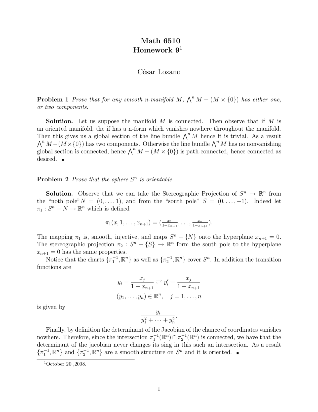 Solution Key To Homework 9 Differentiable Manifolds Math 6510 Docsity