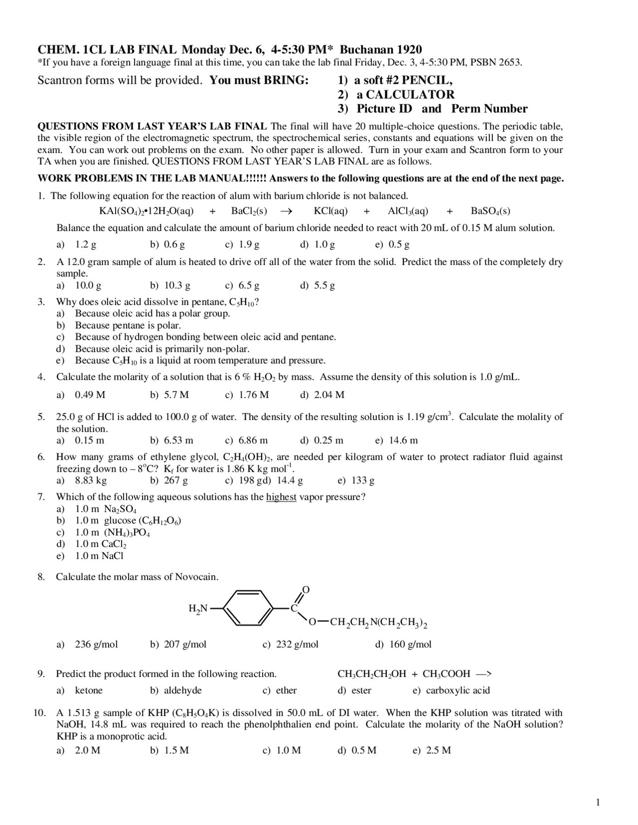 Lab Final Exam - 19 Multiple Choice Questions with Answers | POL S 1 ...