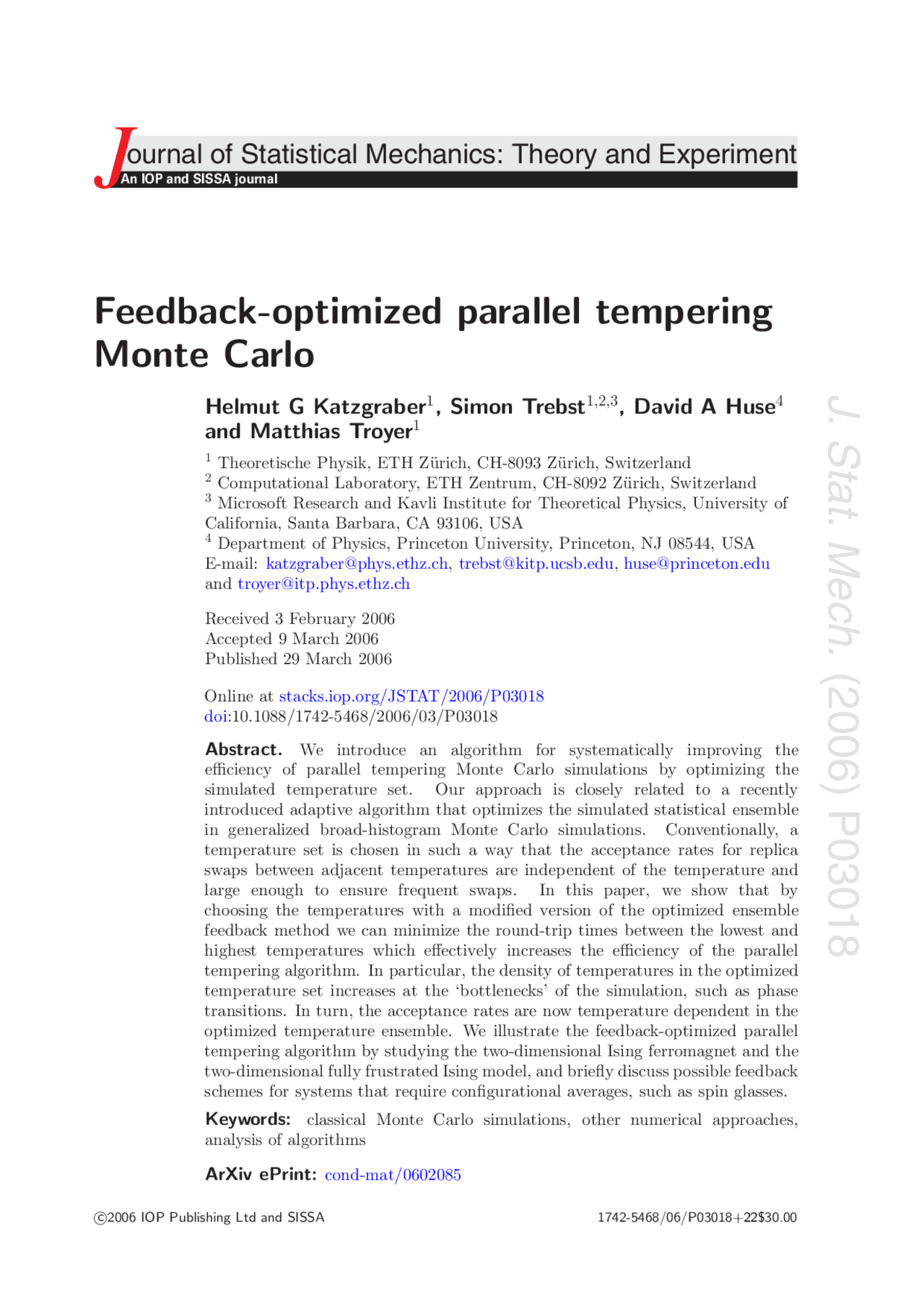 Feedback Optimized Parallel Tempering Monte Carlo Paper Phys 5