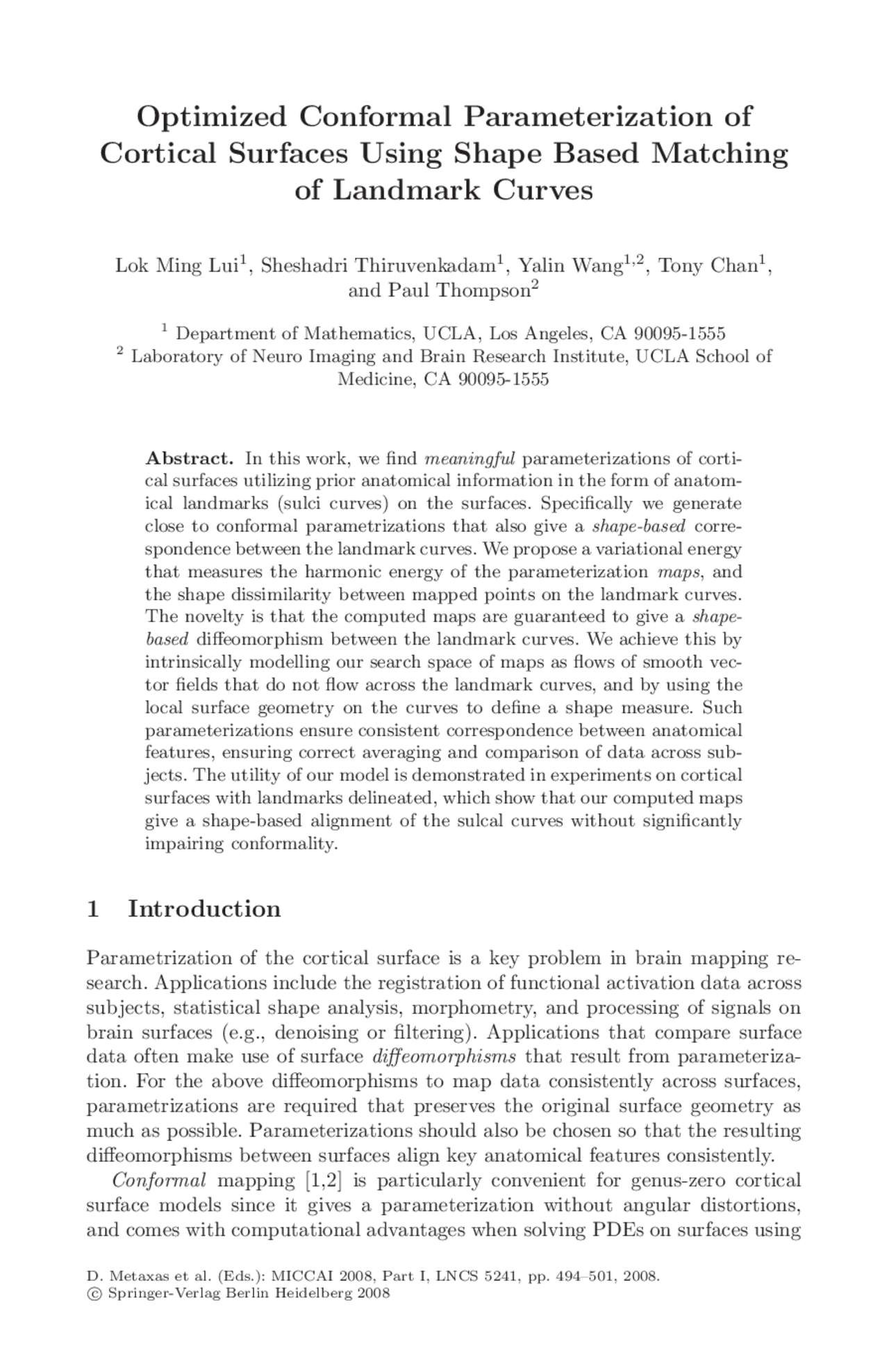 Optimized Conformal Parametrization Of Cortical Surfaces Using Shape Based Matching Of Landmark