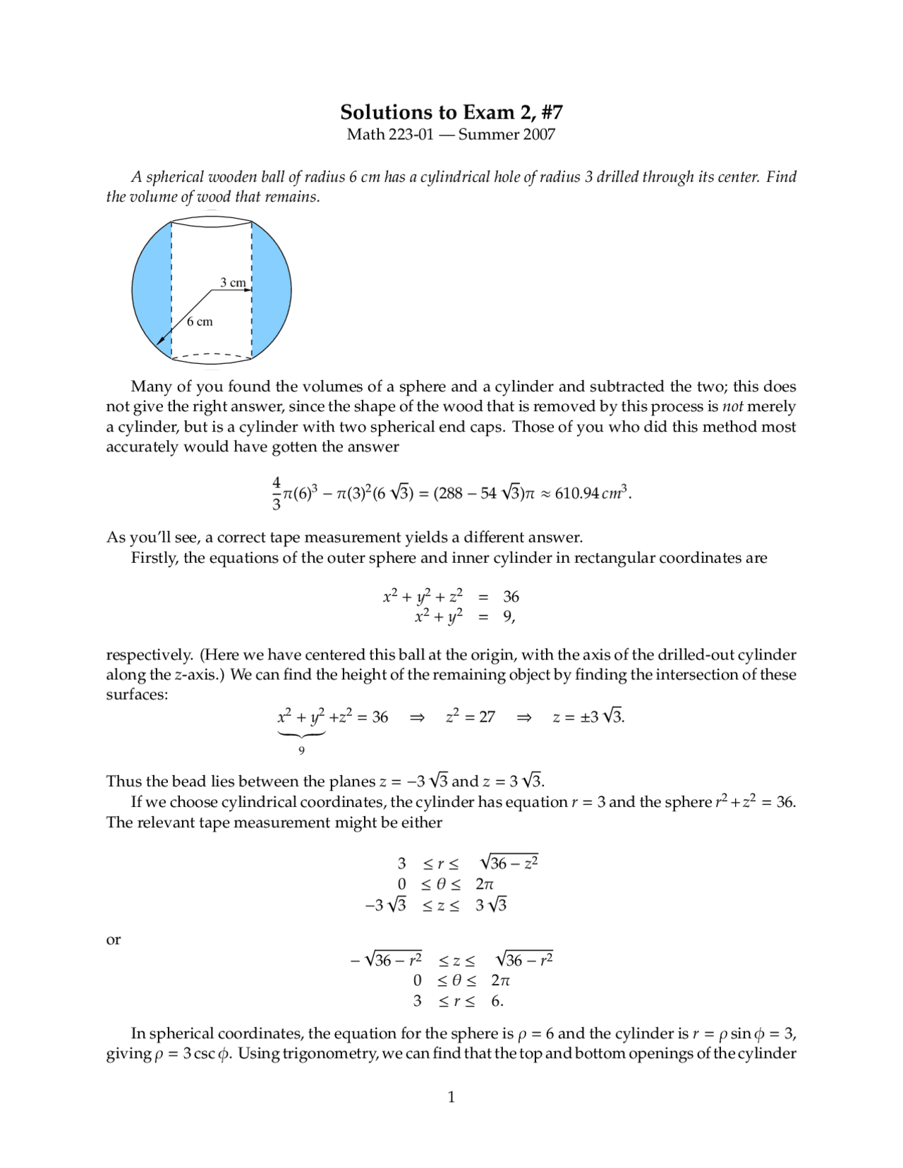 Solutions To Exam 2 Of Vector Calculus Math 223 Docsity