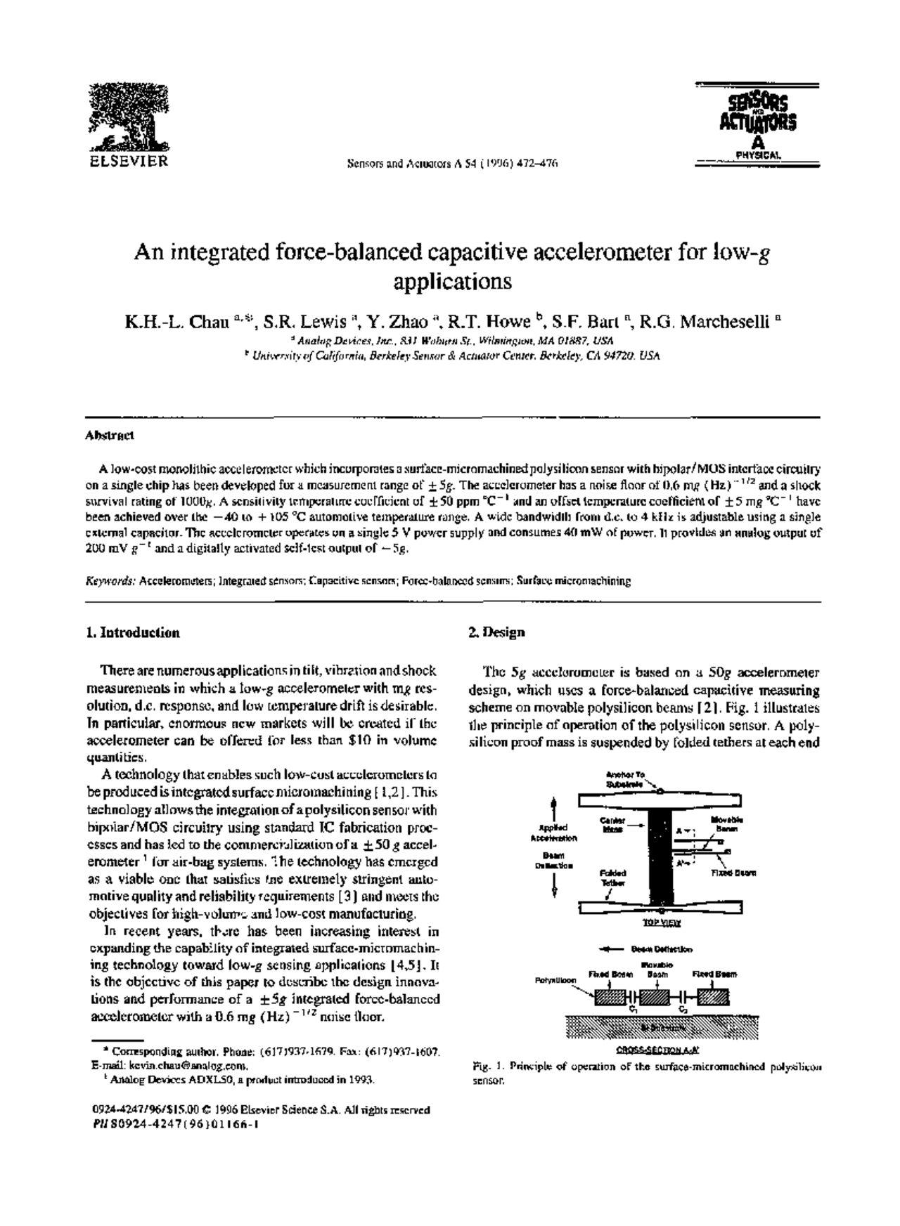 Integrated Force-Balanced Capacitive Accelerometer Low-g Applications ...