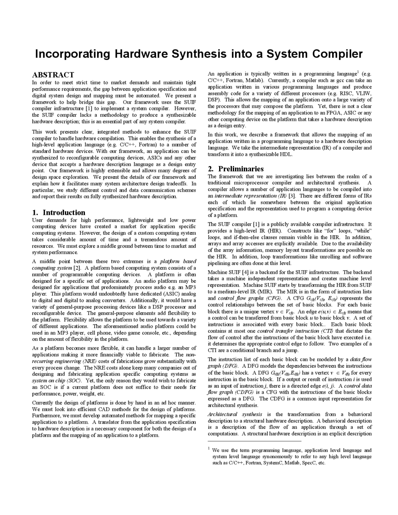 Incorporating Hardware Synthesis Into A System Compiler Ece 253 Docsity