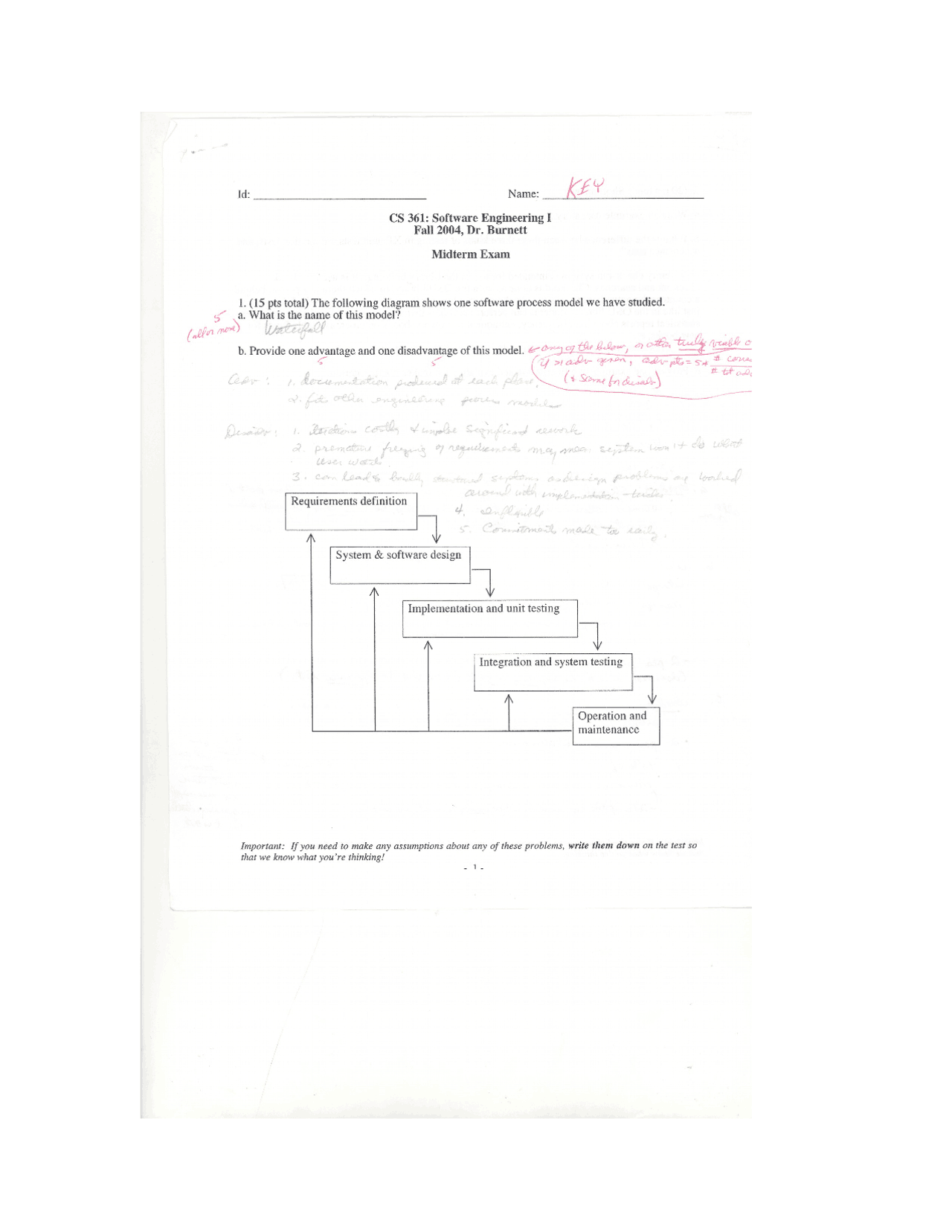 Midterm Exam I Answers Software Engineering I Cs 361 Docsity