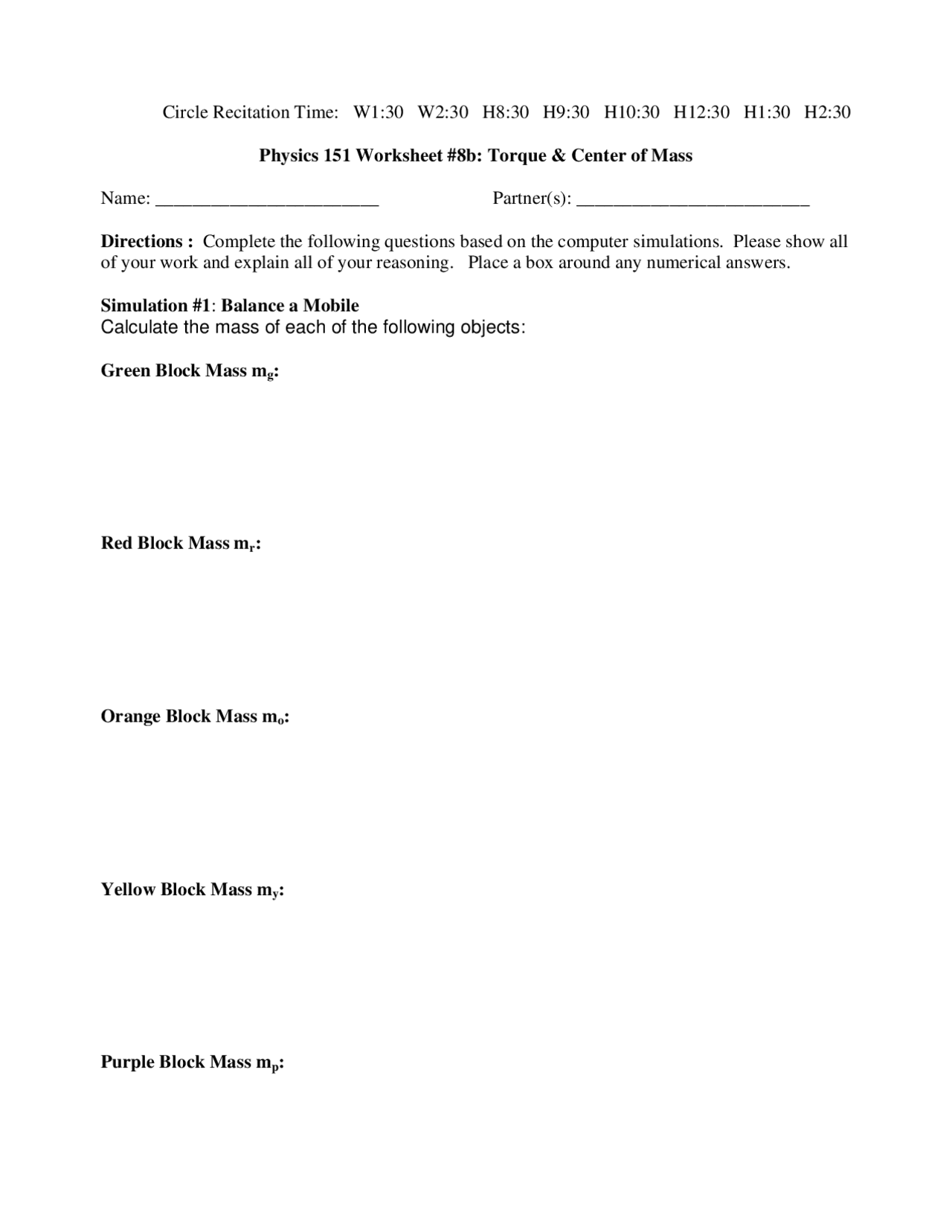 2 Problems On Torque And Centre Of Mass Assignment 8 Phys 151