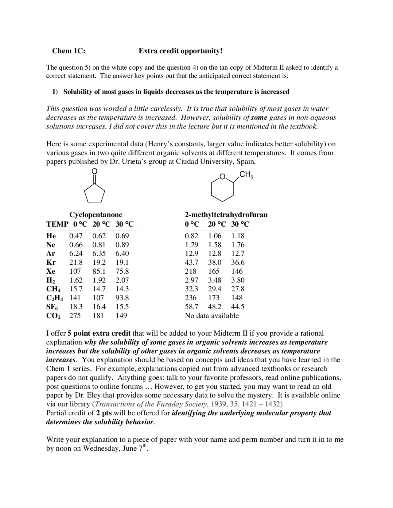 Extra Credit Opportunity - General Chemistry | CHEM 1C - Docsity