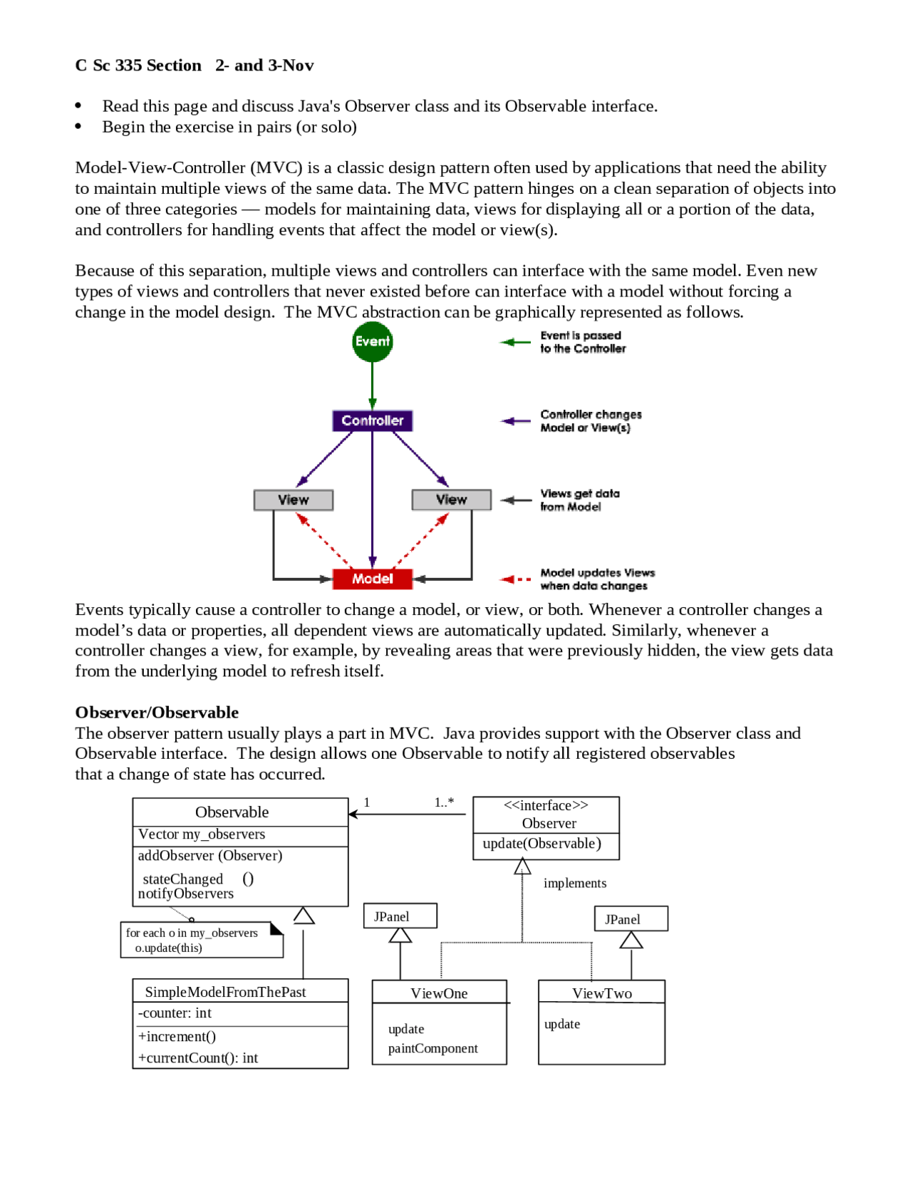 Model View Controller - Object-Oriented Programming and Design | C SC 335 - Docsity