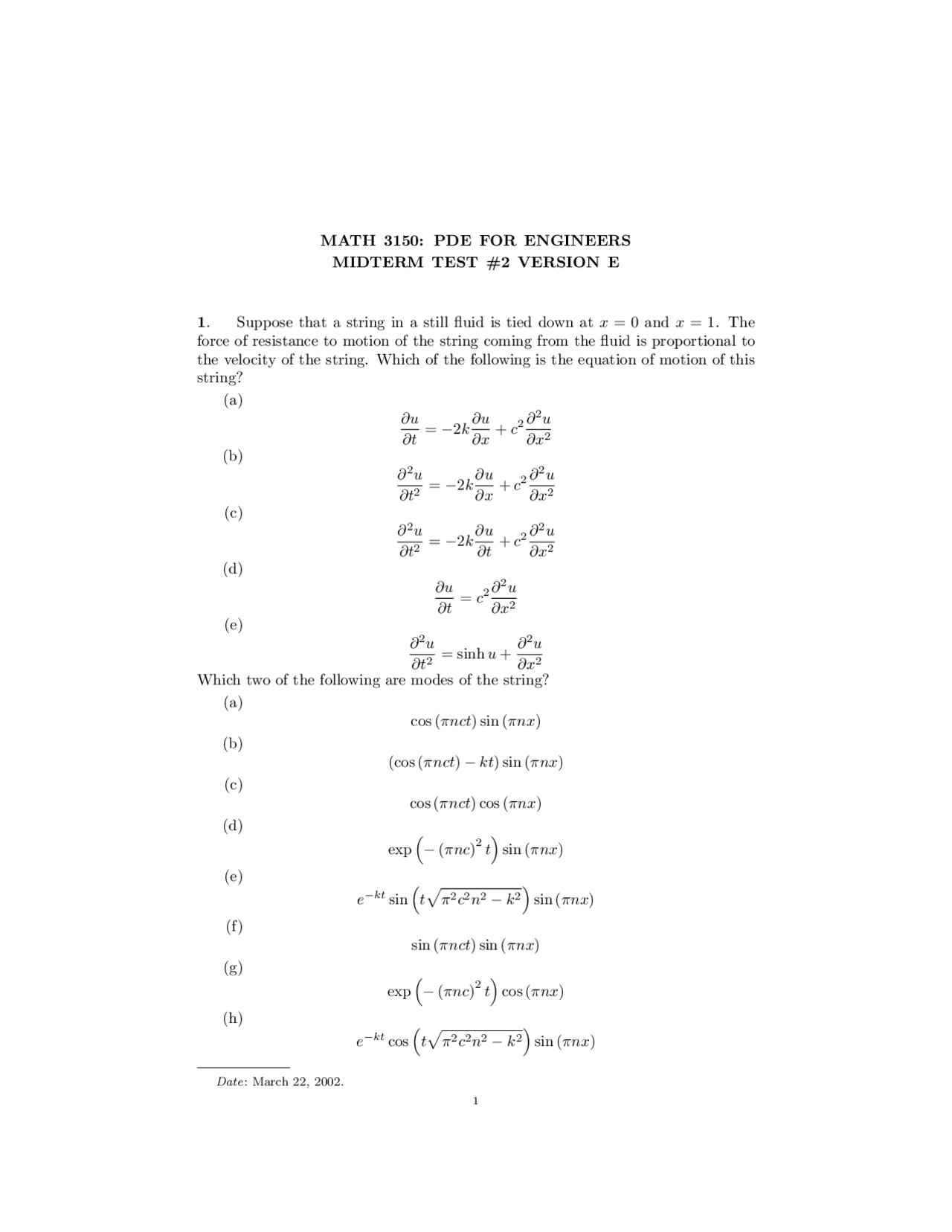 Midterm Exam Partial Differential Equations For Engineering Math