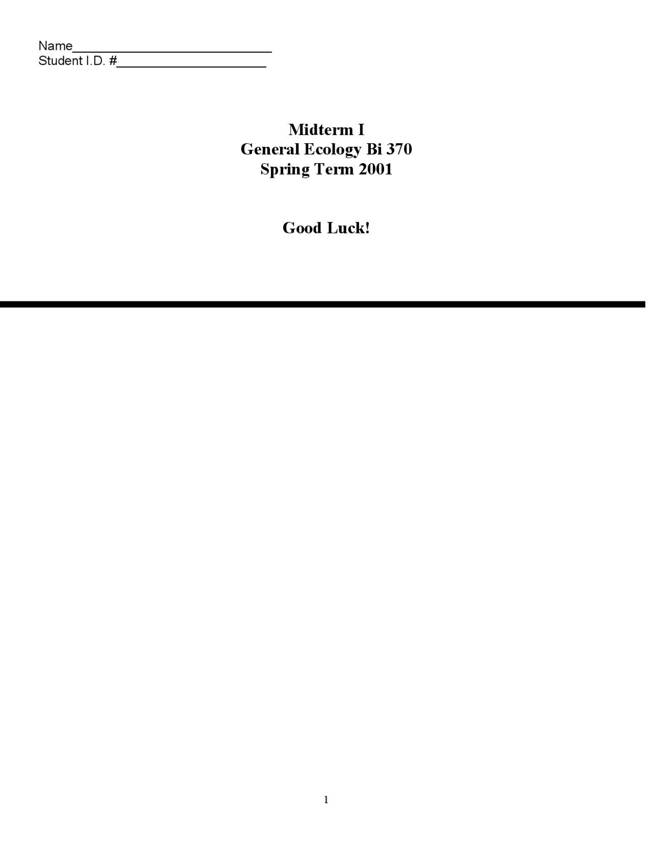 Questions On Ecology Midterm Exam One Bi 370 Docsity