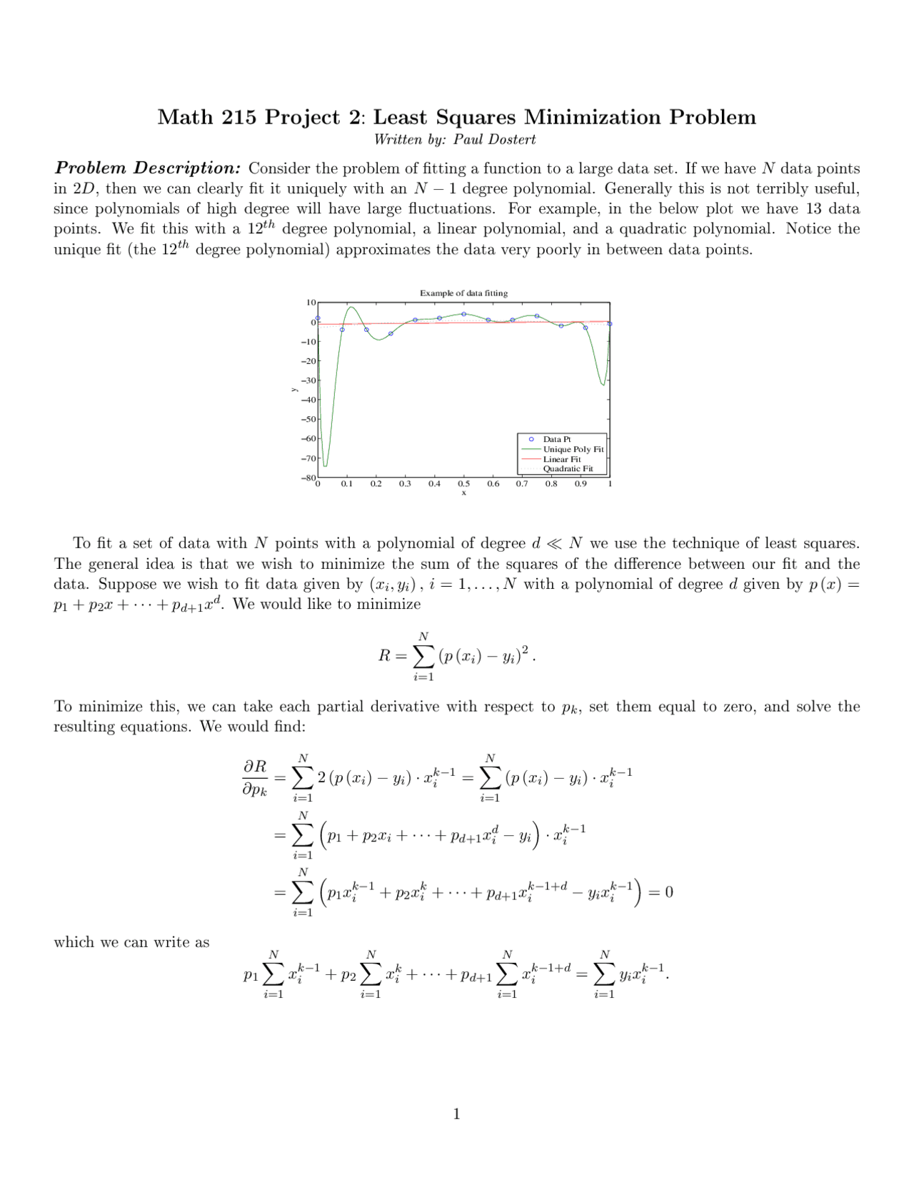 Project Ii Least Squares Minimization Problem Math 215 Docsity