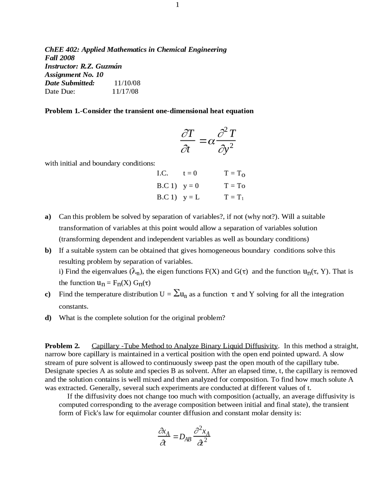 4 Solved Problems on Homogeneous Equations - Assignment | CHEE 402 ...