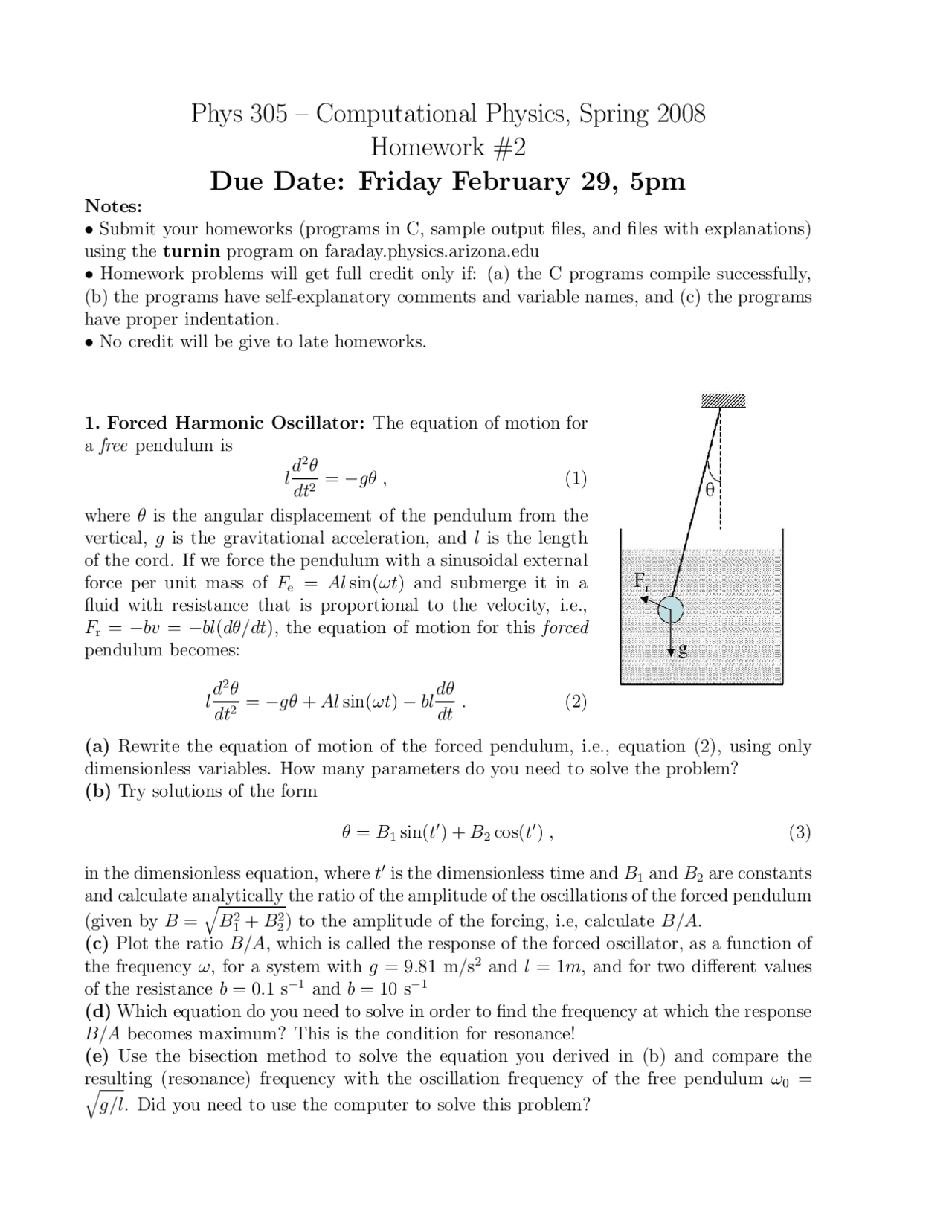 Homework 2 Problems For Computational Physics Phys 305 Docsity