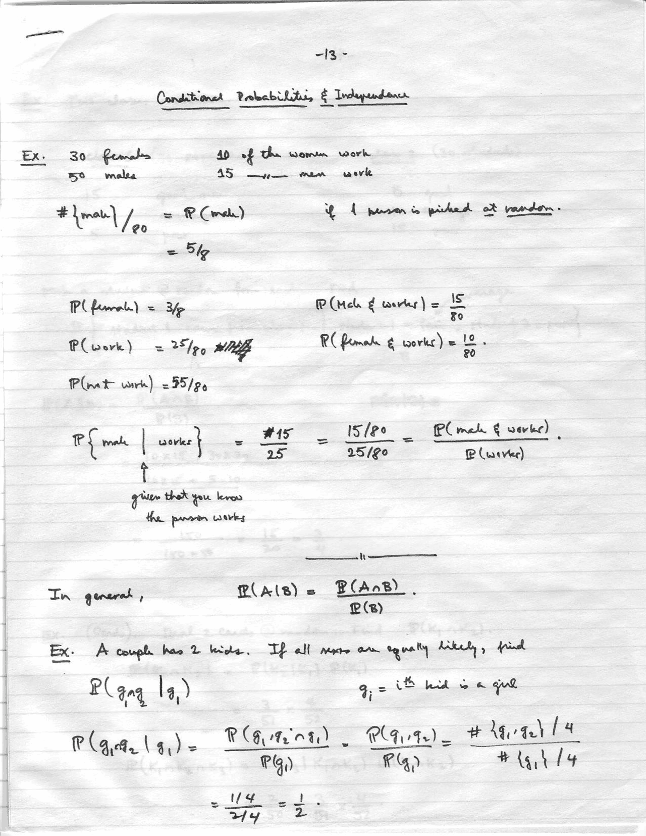 Conditional Probabilities and Independence - Lecture Handout | MATH ...