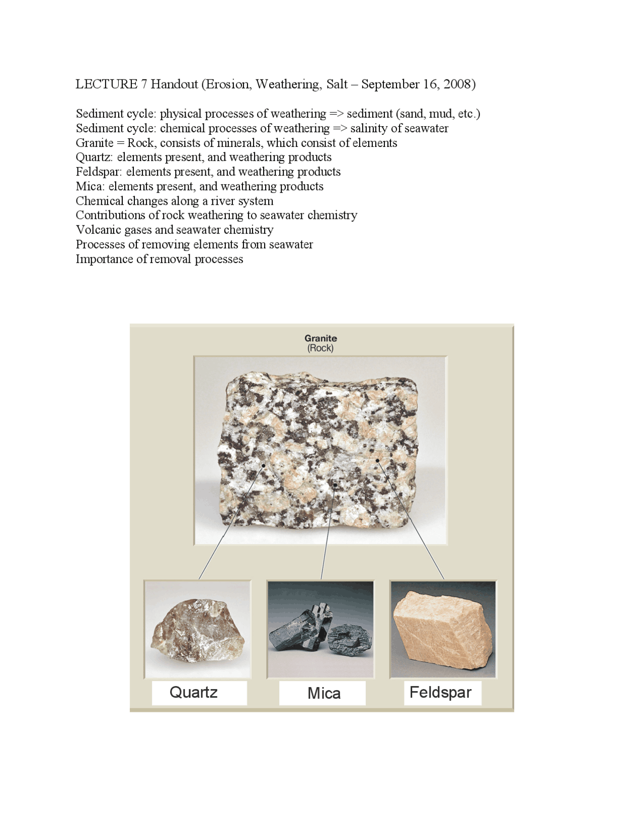 Erosion, Weathering, Salt - Lecture Handout | GEOS 212 - Docsity