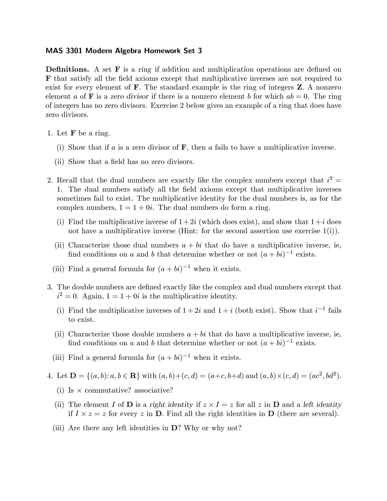 Homework Set 3 | Introduction to Modern Algebra | MAS 3301 - Docsity