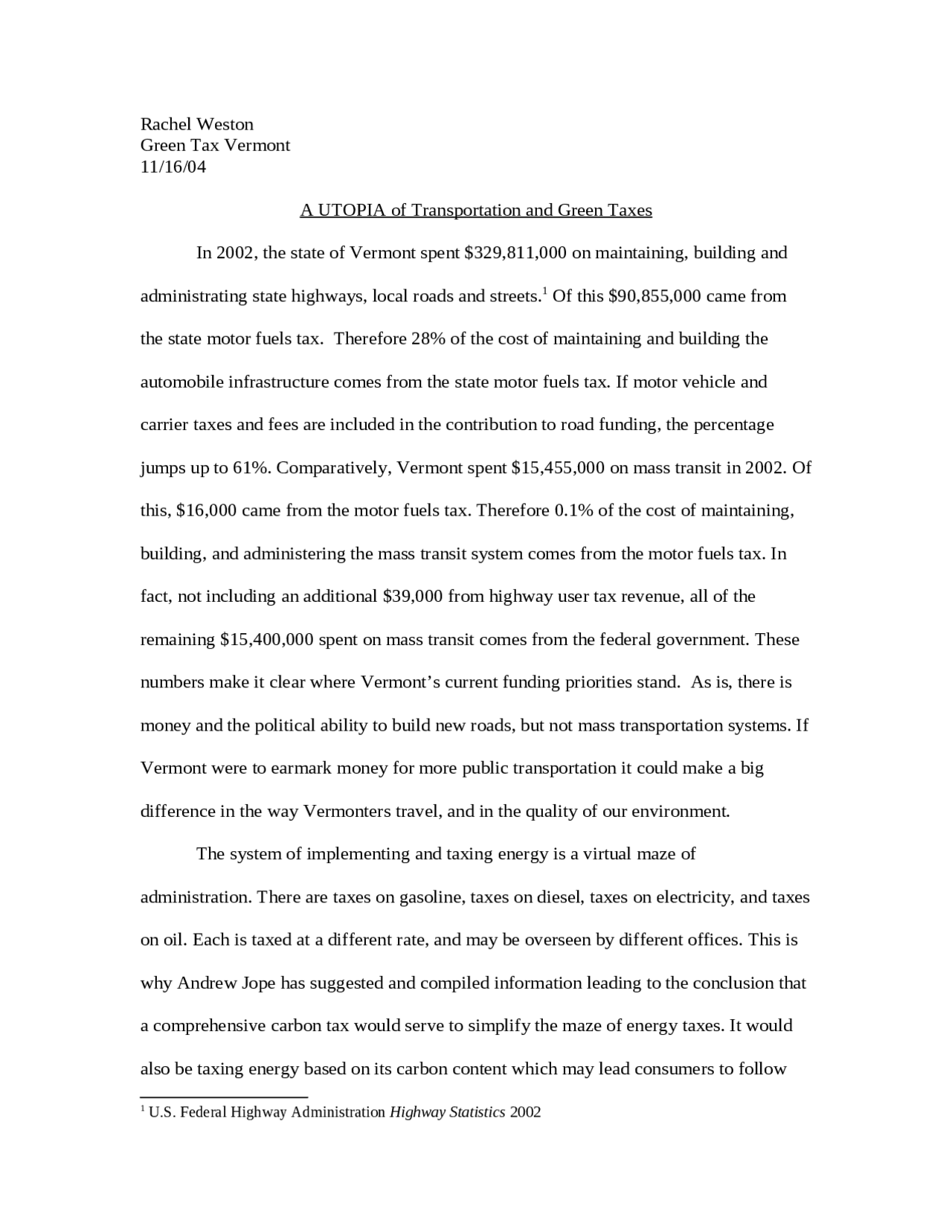 Green Transportation & Carbon Taxes in Vermont: Case for Mass Transit ...
