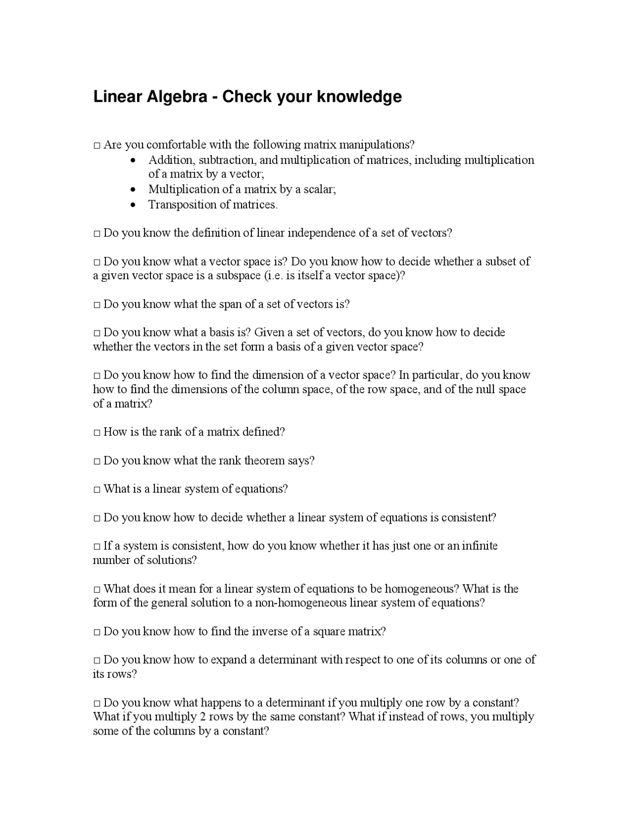 Linear Algebra - Mathematical Analysis for Engineers - Lecture Notes ...