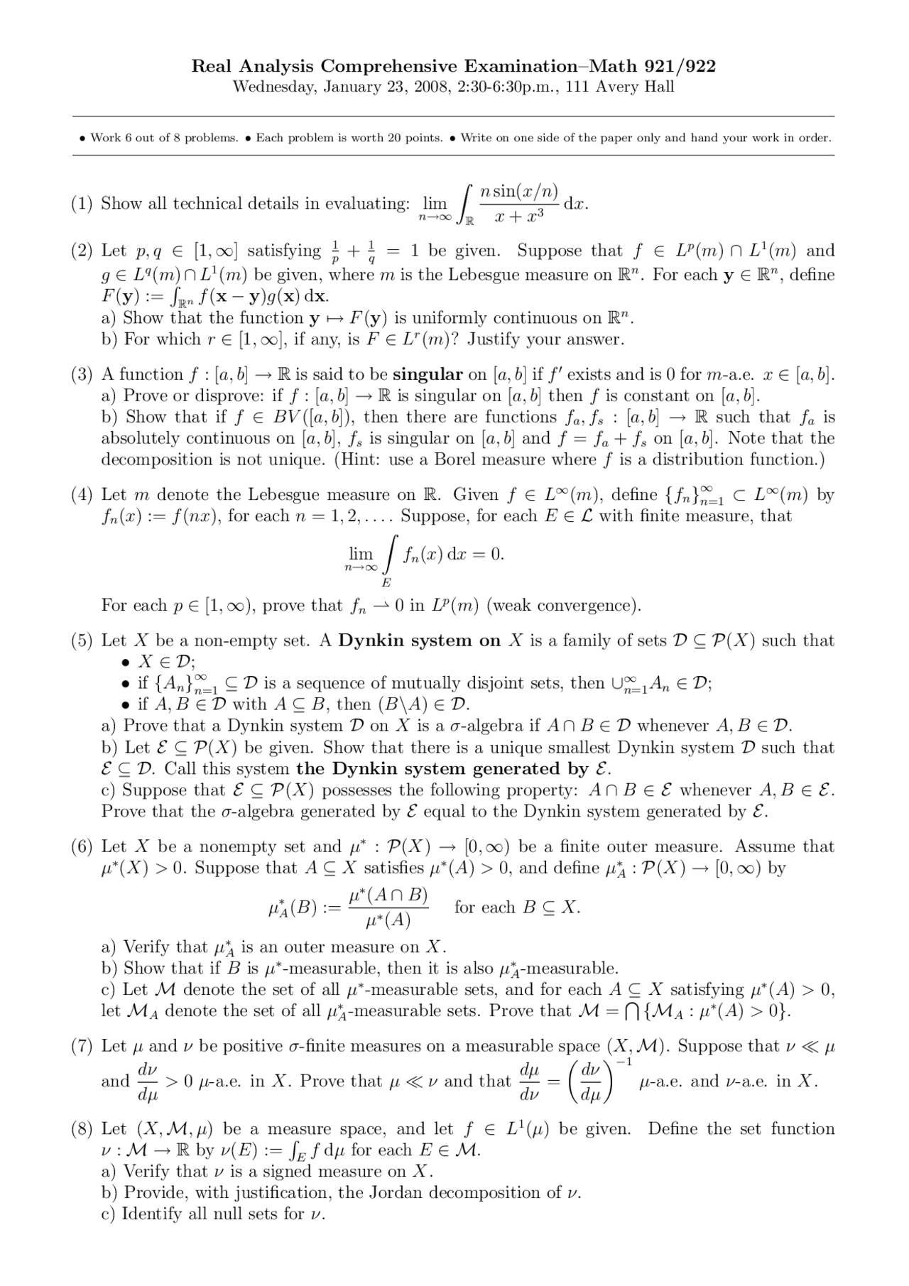 Practice Questions For Exam Real Analysis I Math 921 Docsity