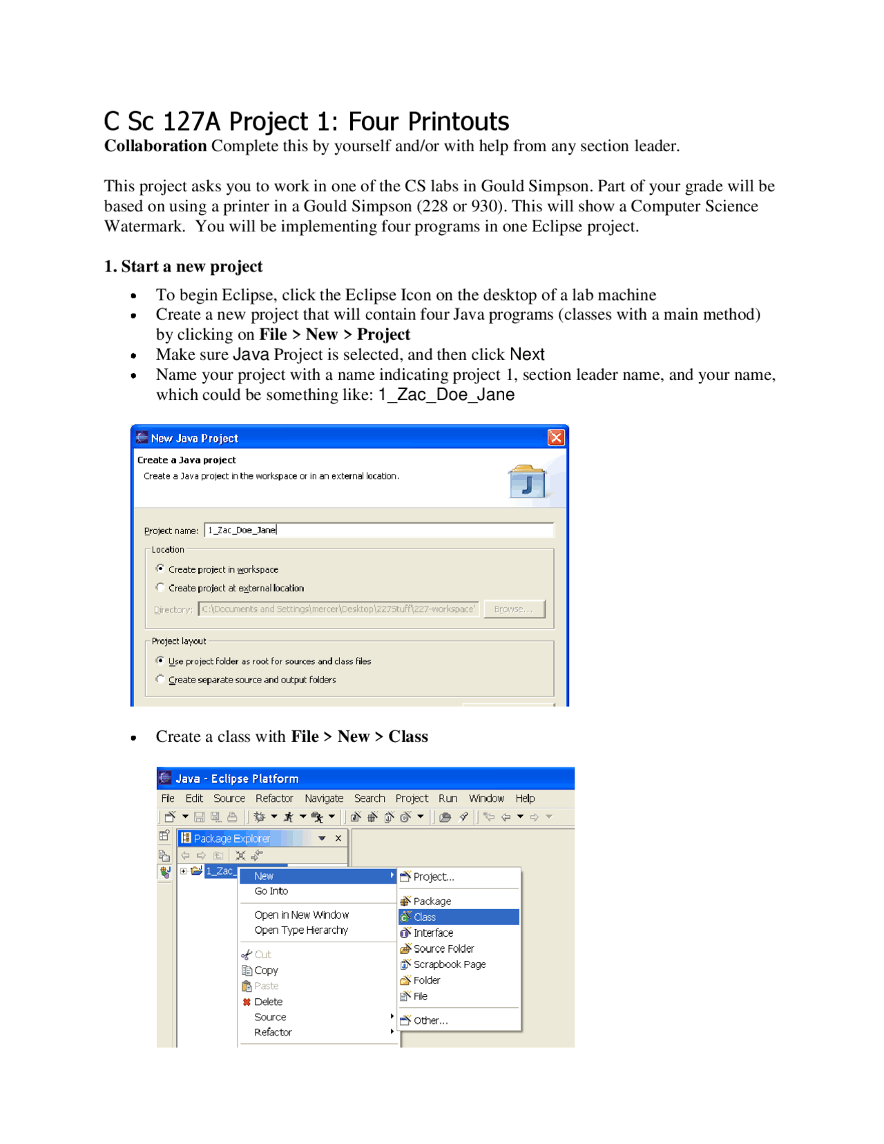 Project 1 Four Printouts Introduction To Computer Science C Sc 127a Docsity